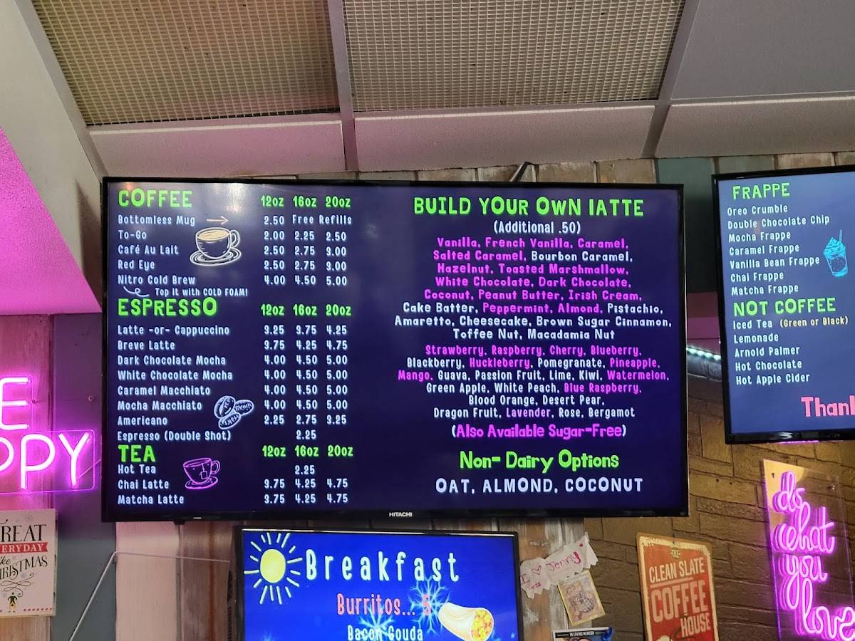 Menu at Clean Slate Coffee House, Rothschild