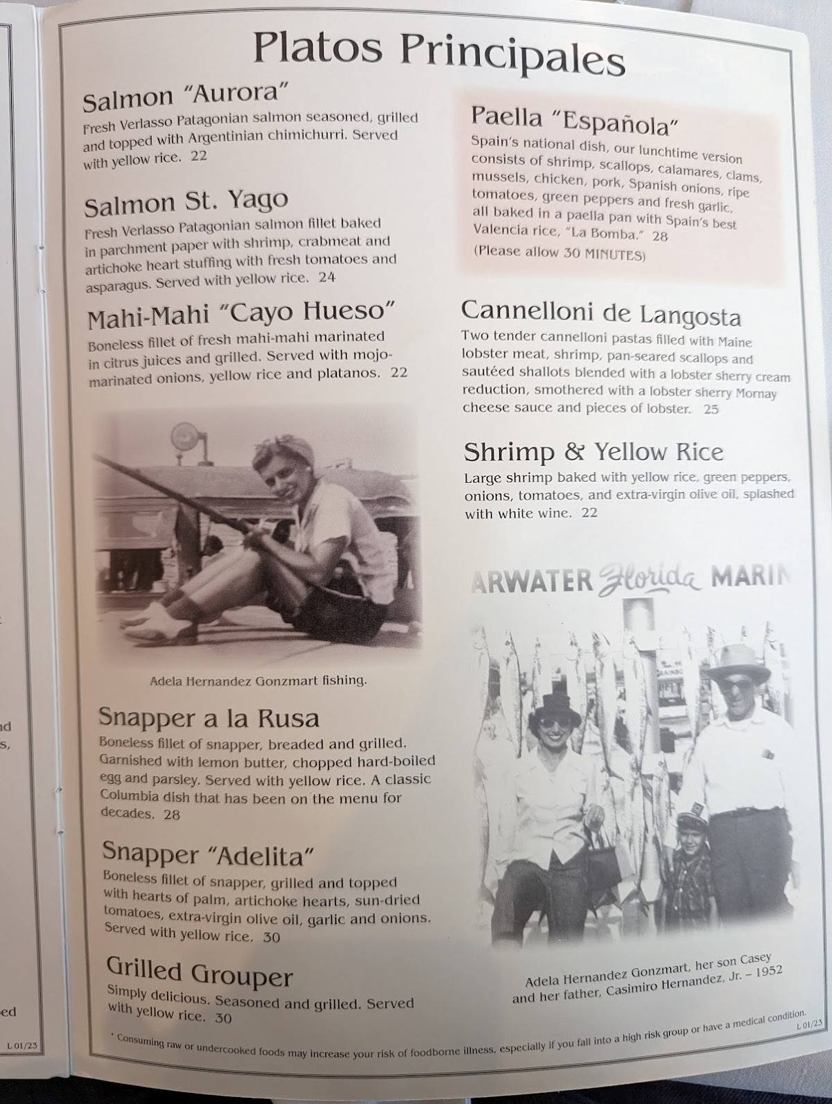 Menu at Columbia Restaurant Sand Key, Clearwater