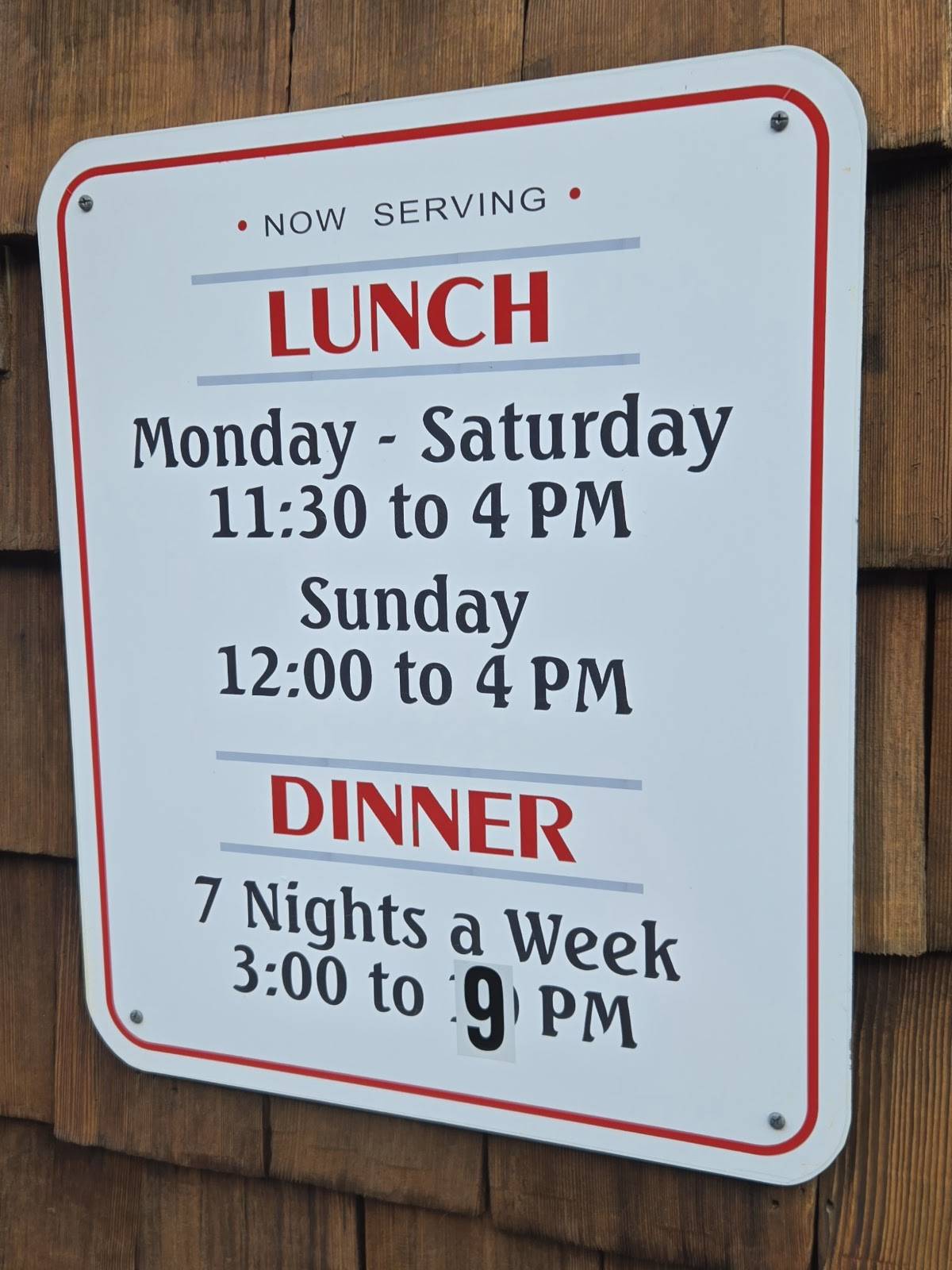 Menu at Cliff's Elbow Room steakhouse, Jamesport