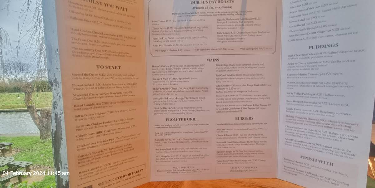 Menu at Clock Warehouse pub & bar, Derby