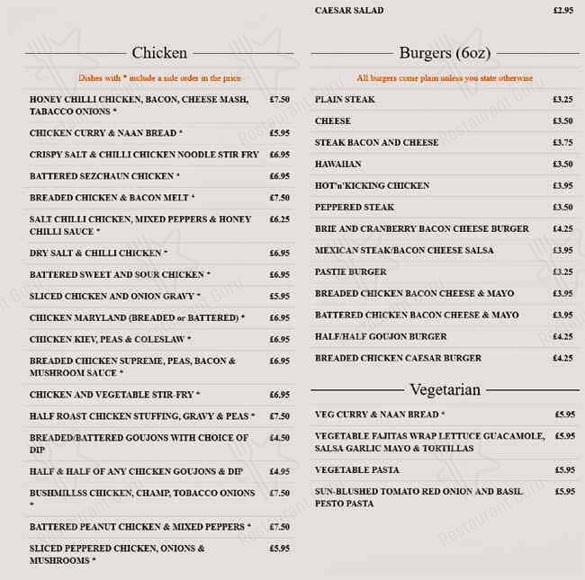 Menu at Millside Restaurant, Cloughmills