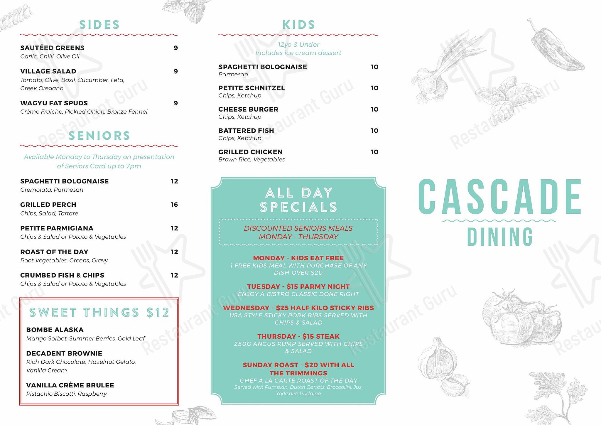 Menu at Cascade Dining Belrose Sydney NSW restaurant, Belrose