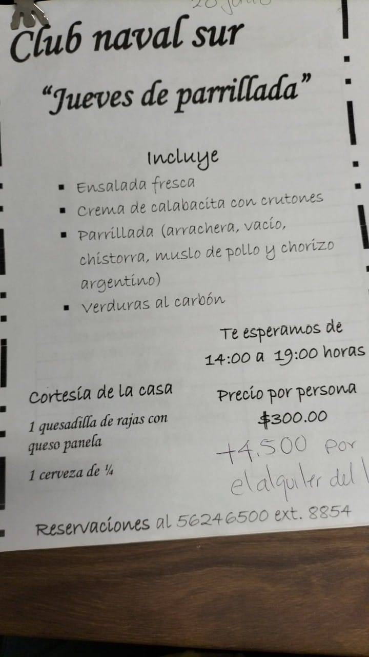 Carta de Club Naval Sur, Ciudad de México