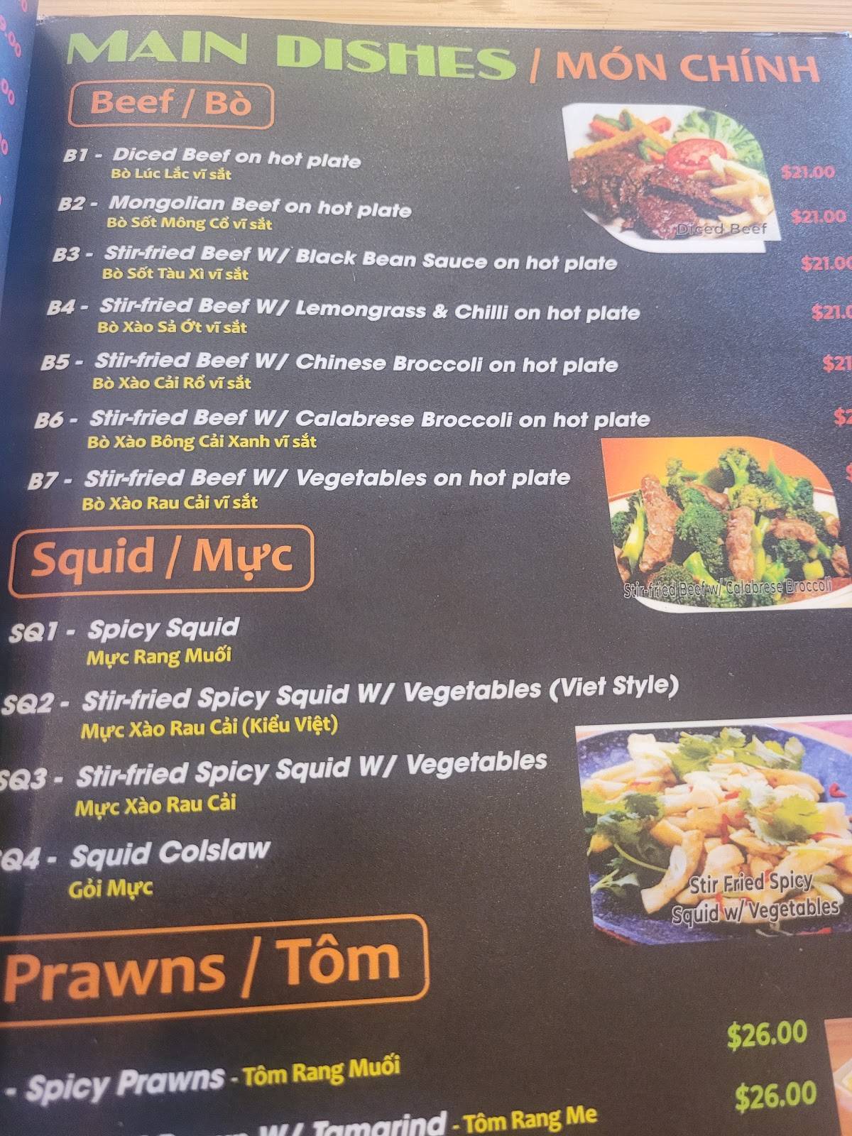 Menu at Co Nam Tra Vinh restaurant, Springvale South