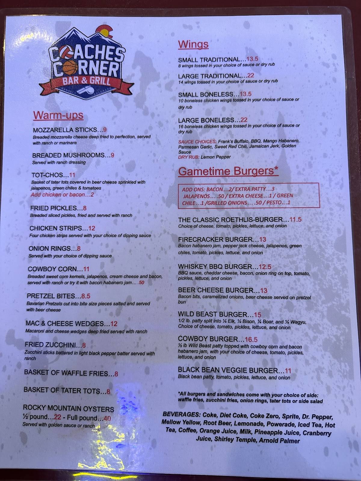 Menu at Coaches Corner Bar and Grill, Rangely