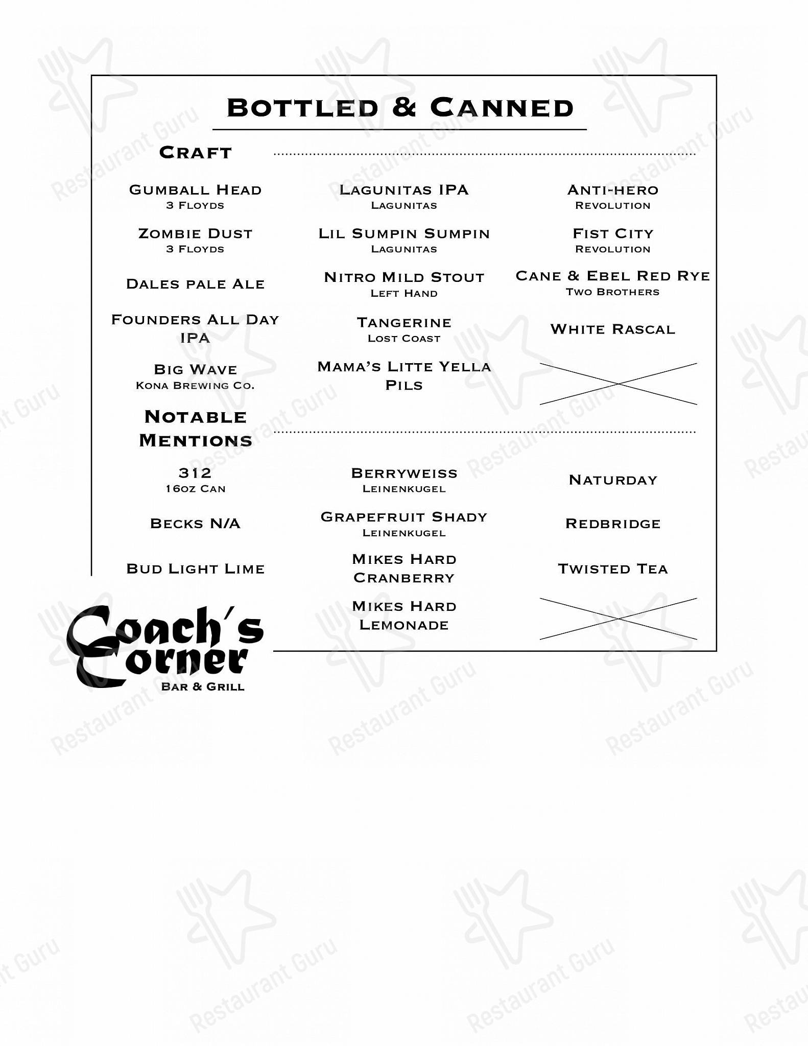 Menu at Coach's Corner Sports Bar & Grill, Orland Park, W 143rd St