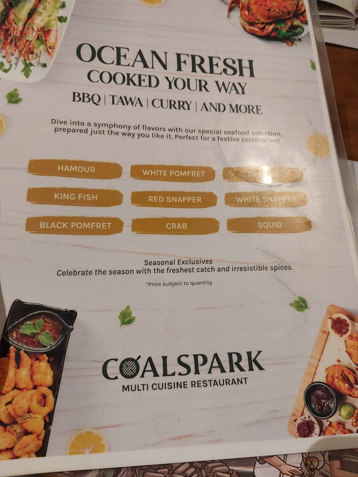 Menu at Coal Spark Restaurant, Bengaluru