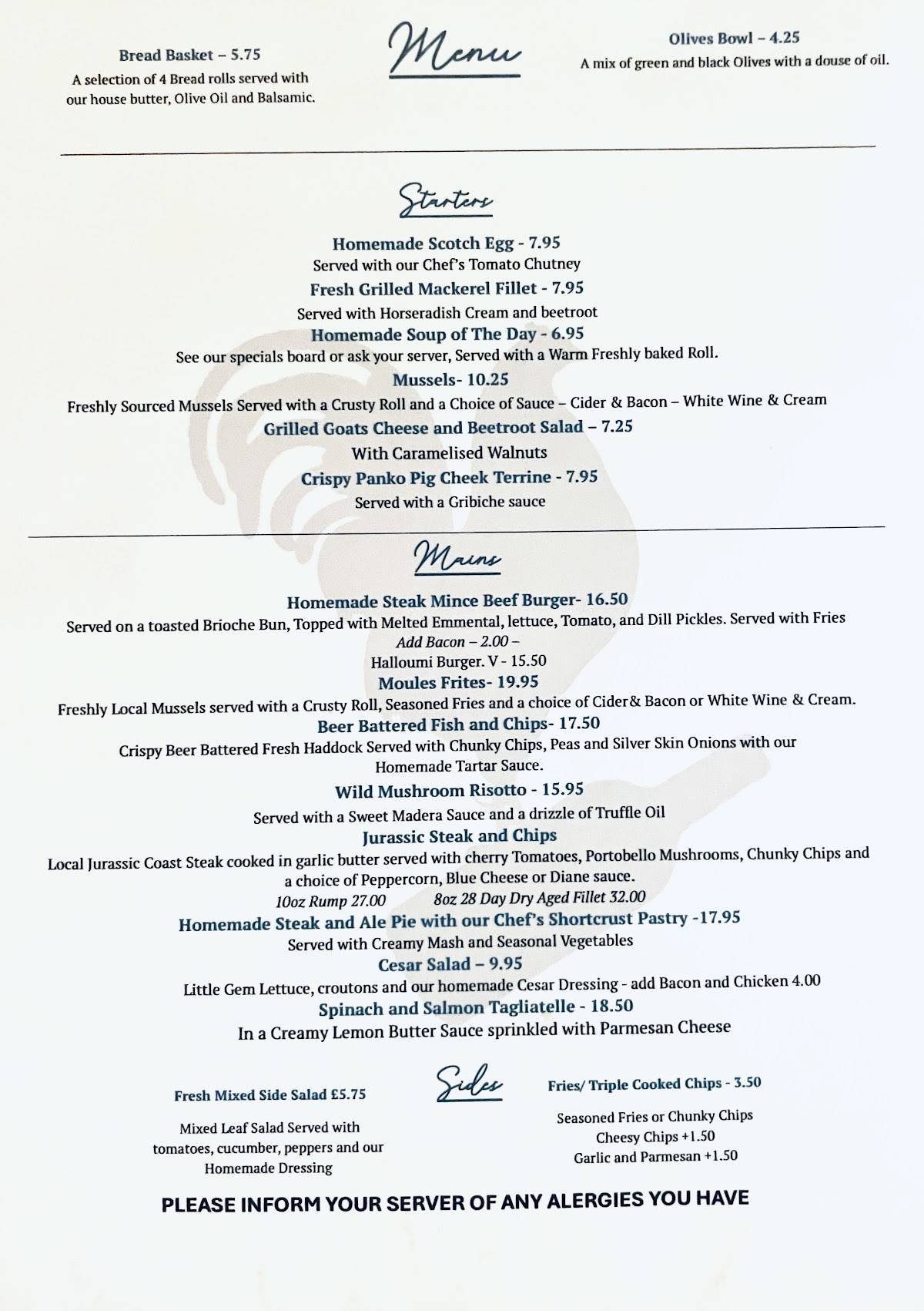 Menu at Cock and Bottle Inn Morden pub & bar, Bere Regis
