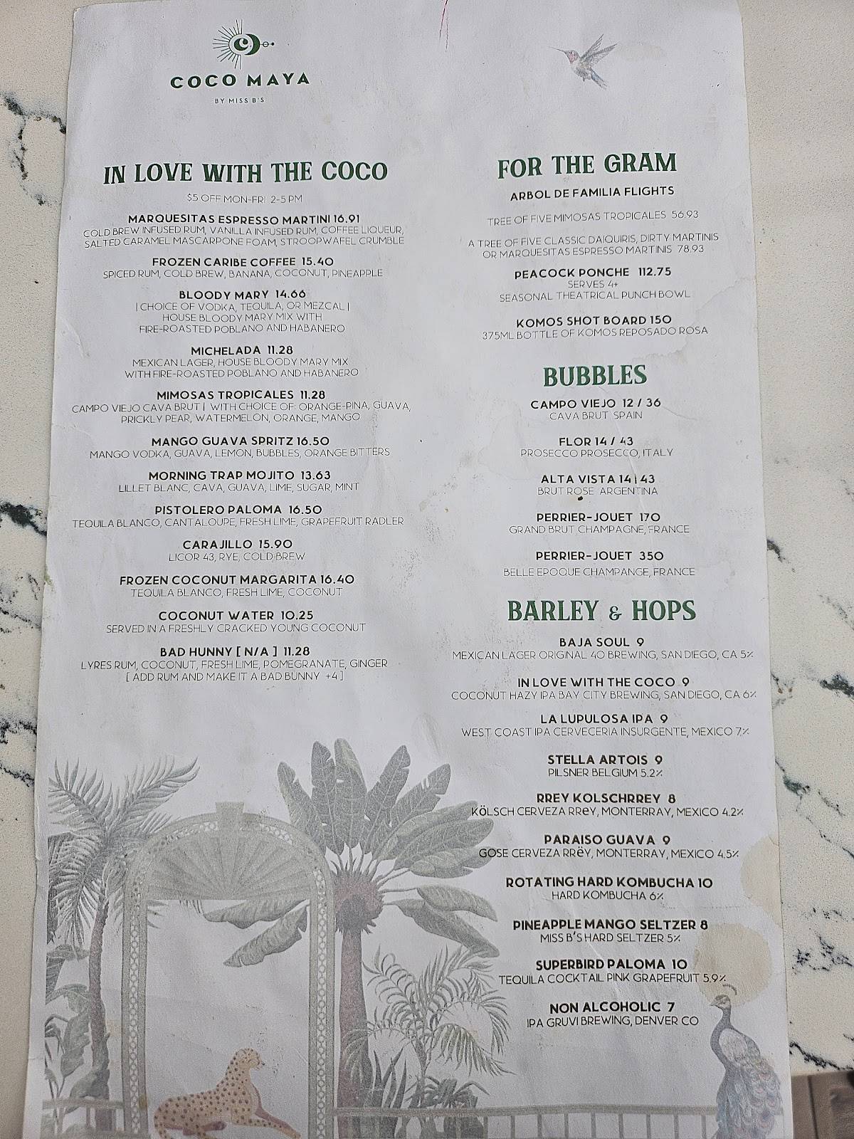 Menu at Coco Maya by Miss B's pub & bar, San Diego