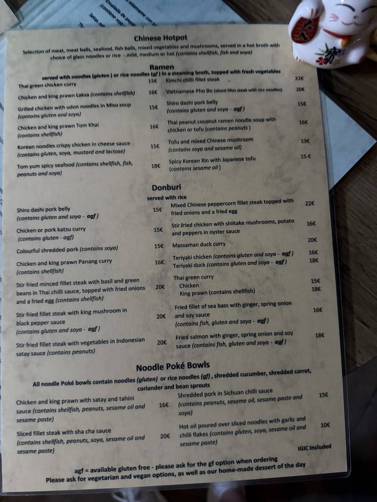 Menu at Coco´s Kitchen restaurant, Castillo Caleta de Fuste