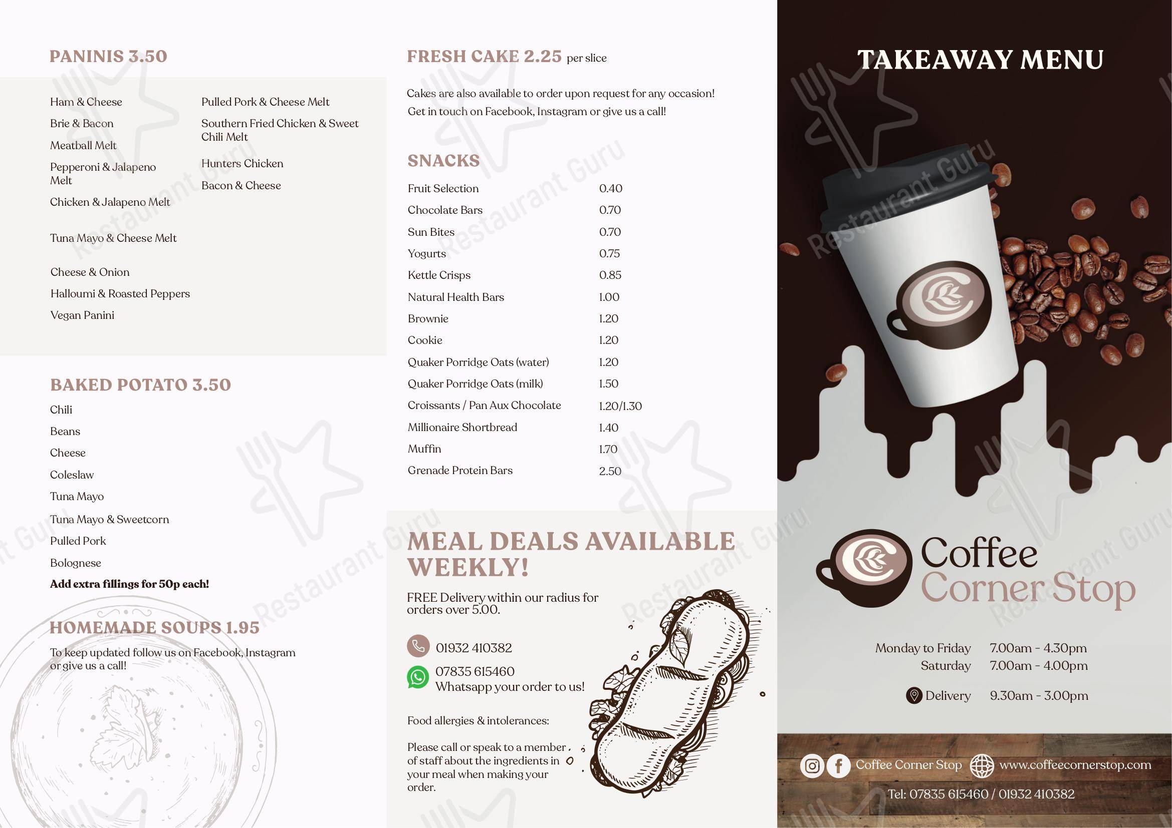 Menu at Coffee Corner Stop. cafe, West Byfleet