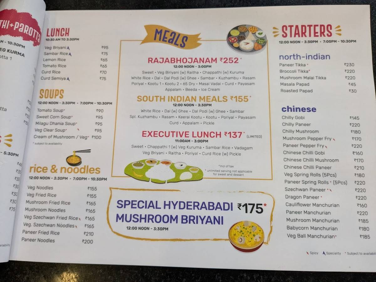 Menu at Annapoorna - Avinashi road, Coimbatore, 20A & 20B