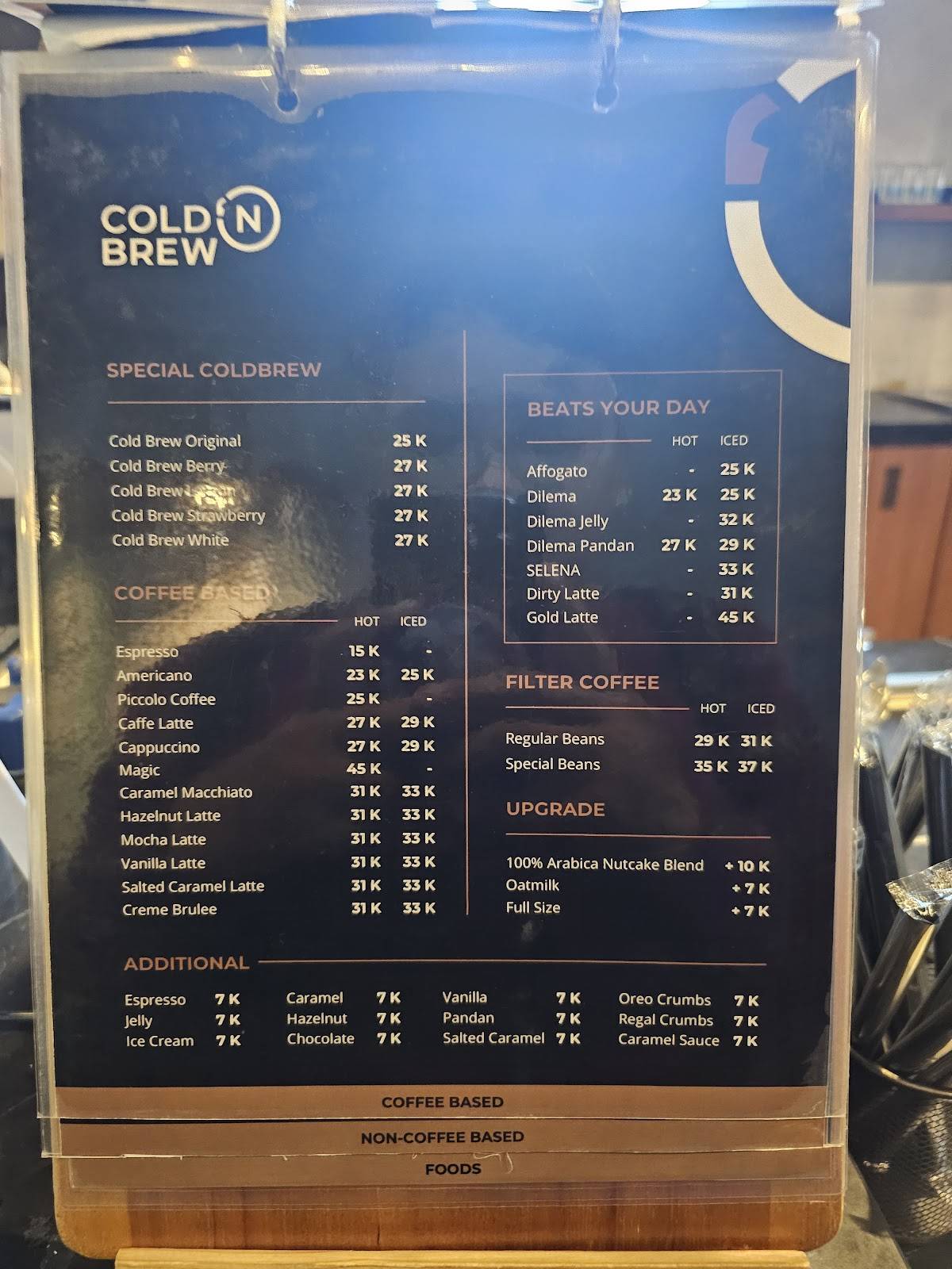 Menu at Cold 'N Brew Majapahit restaurant, Semarang