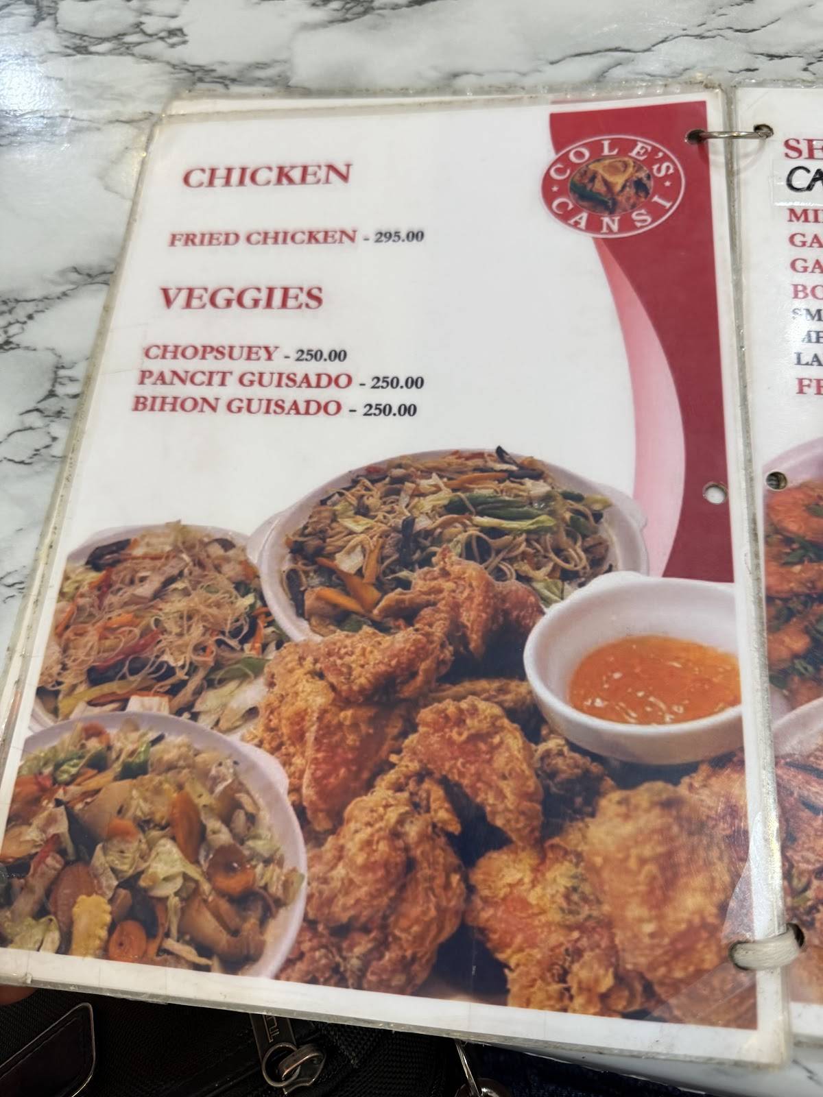 Menu at Cole's Cansi restaurant, Cebu City, N Escario St