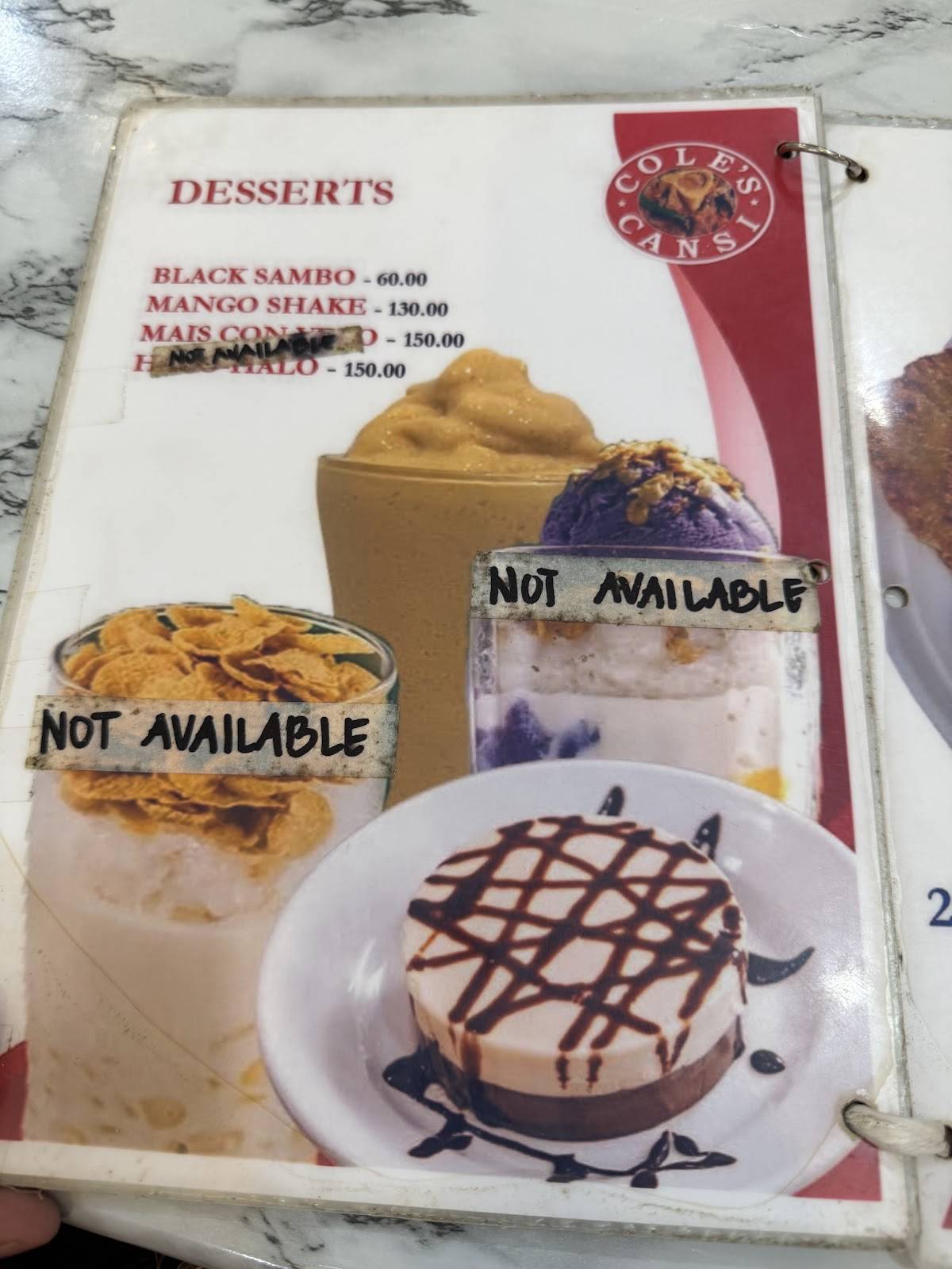 Menu at Cole's Cansi restaurant, Cebu City, N Escario St