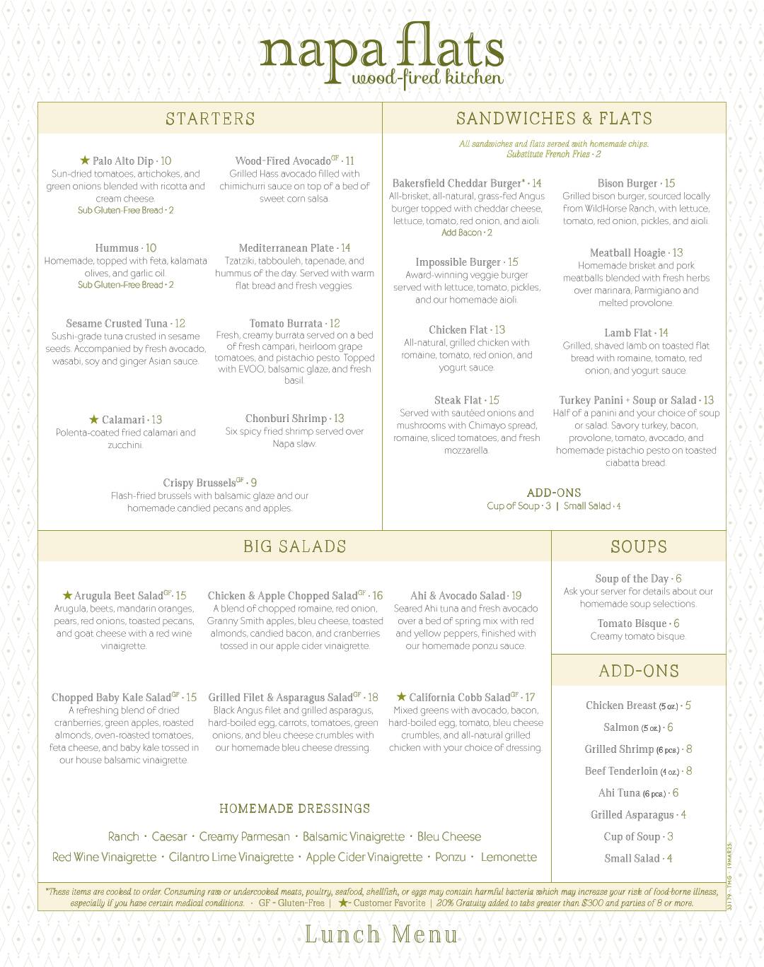 Menu at Napa Flats Wood-Fired Kitchen pub & bar, College Station