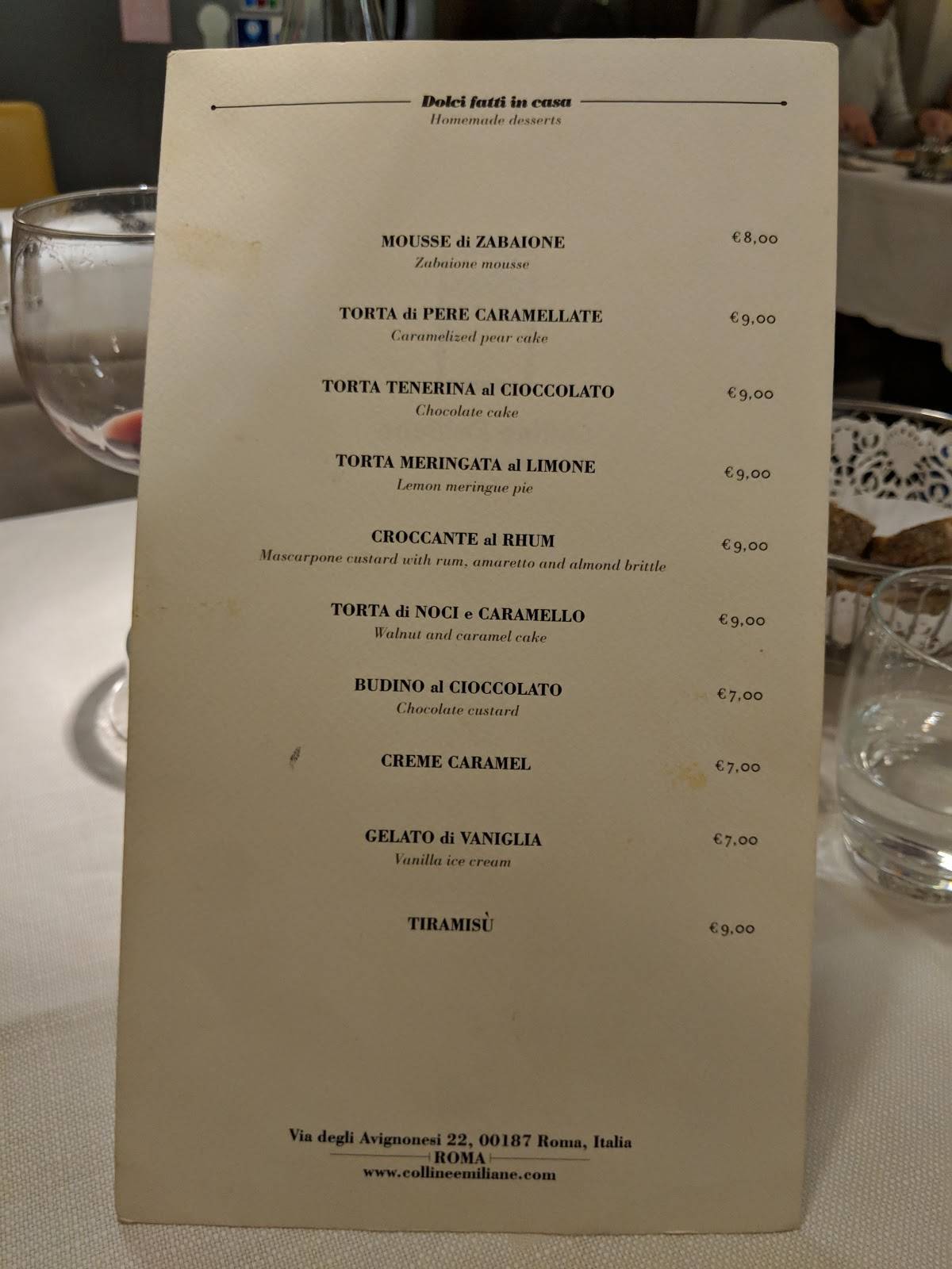 Menu da Colline Emiliane ristorante, Roma