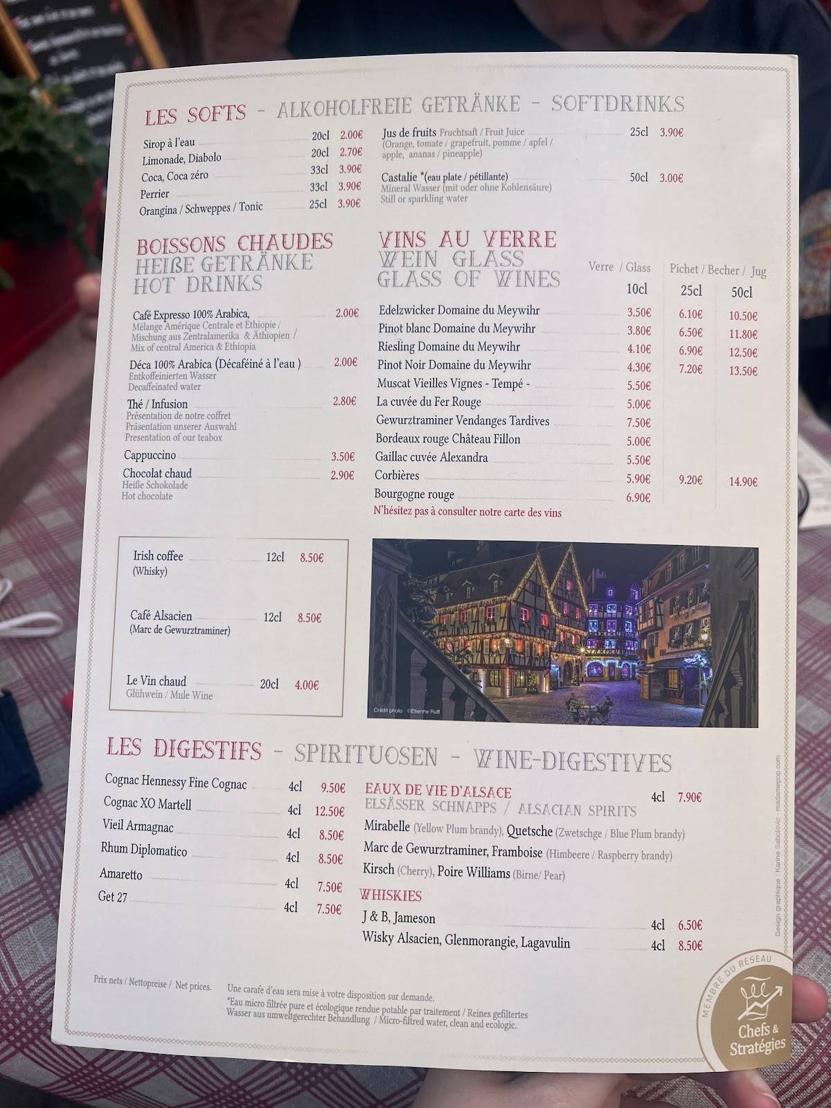 Carta del restaurante Le Fer Rouge, Colmar