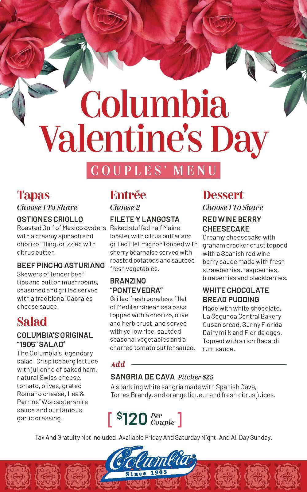 Menu at Columbia Restaurant, Tampa, E 7th Ave