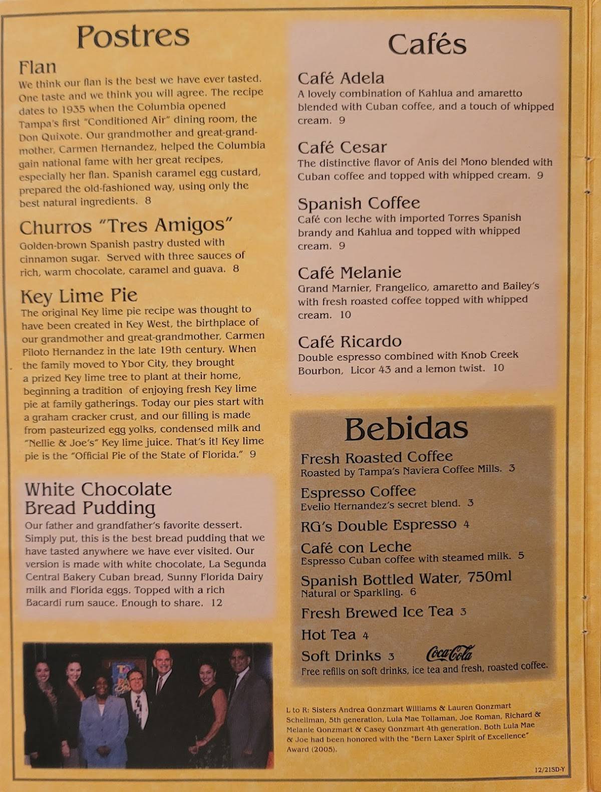 Menu at Columbia Restaurant, Tampa, E 7th Ave