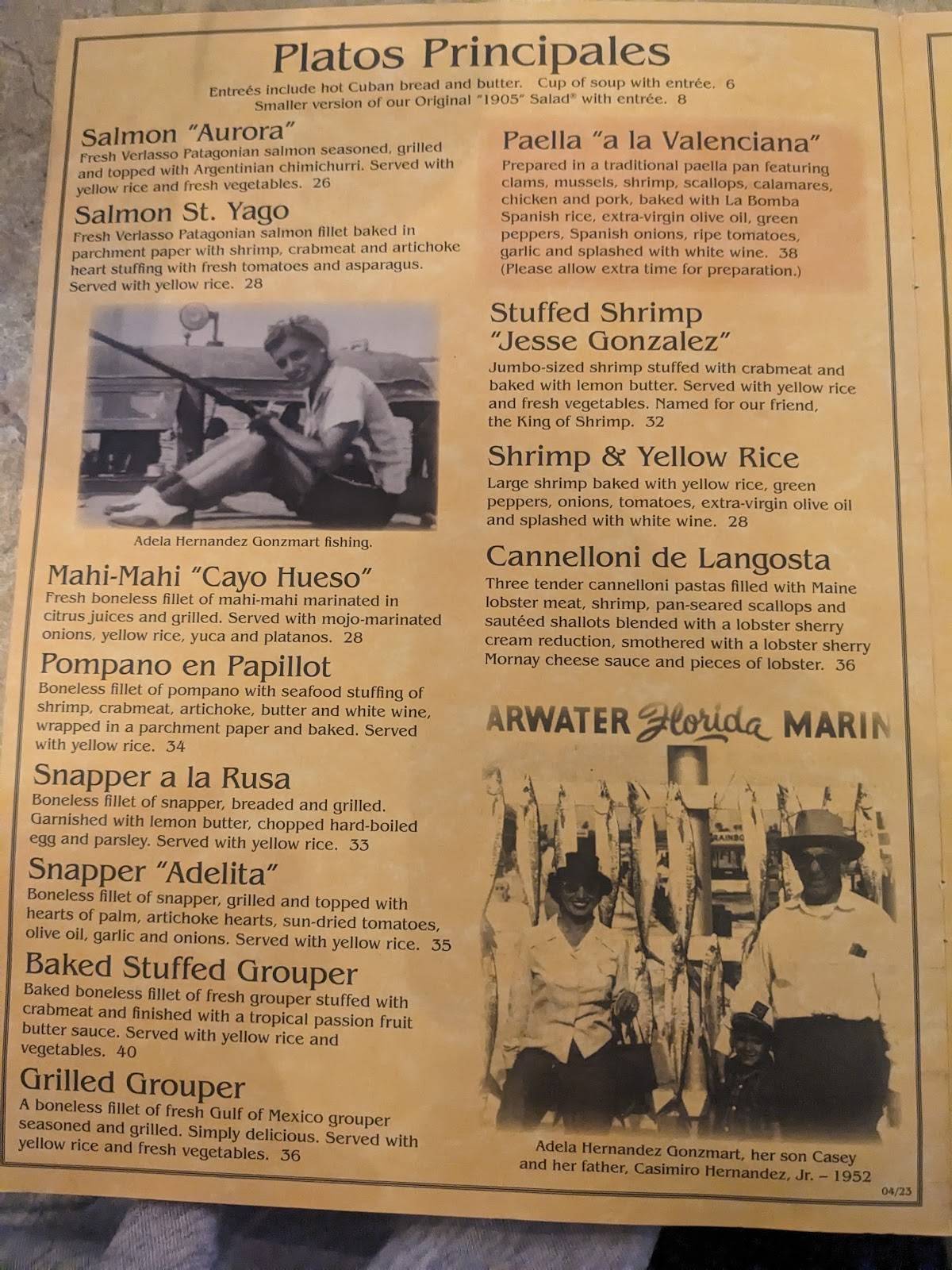 Menu at Columbia Restaurant Sand Key, Clearwater