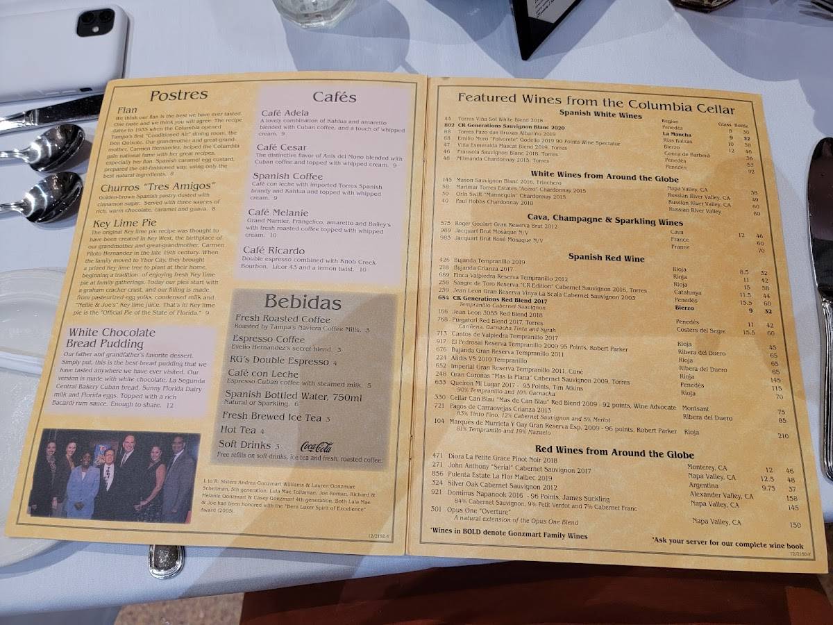 Menu at Columbia Restaurant, Tampa, E 7th Ave