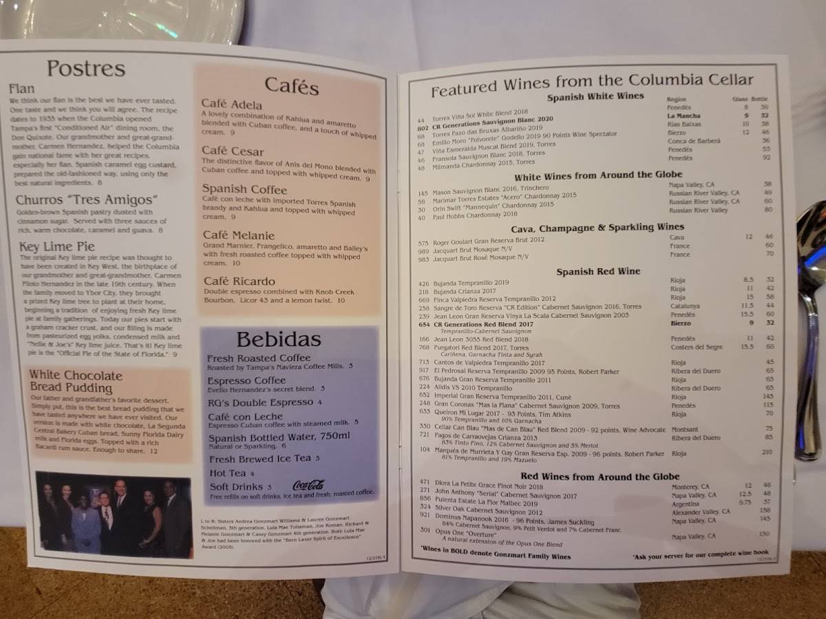 Menu at Columbia Restaurant, Tampa, E 7th Ave