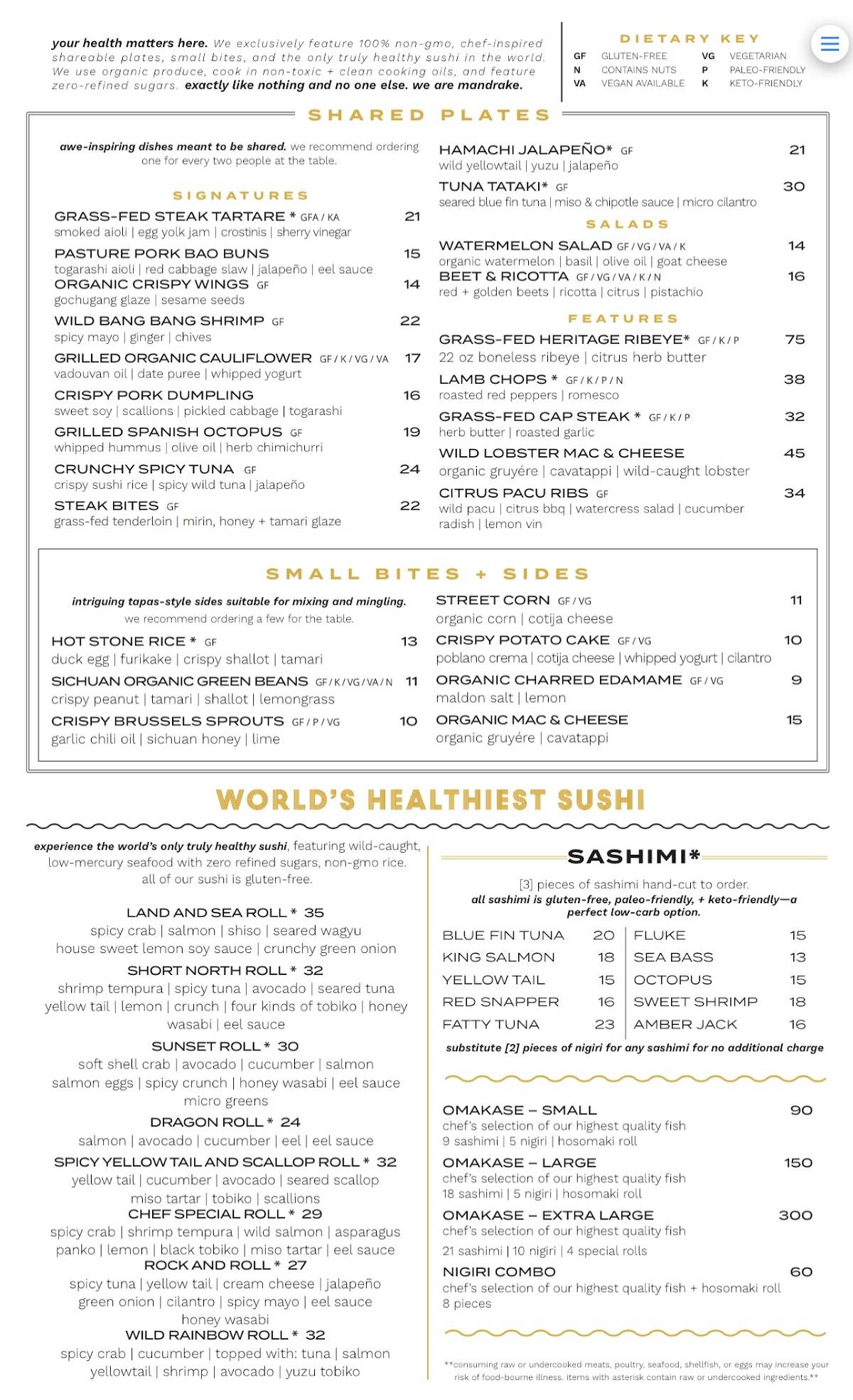 Menu at Mandrake Rooftop restaurant, Columbus