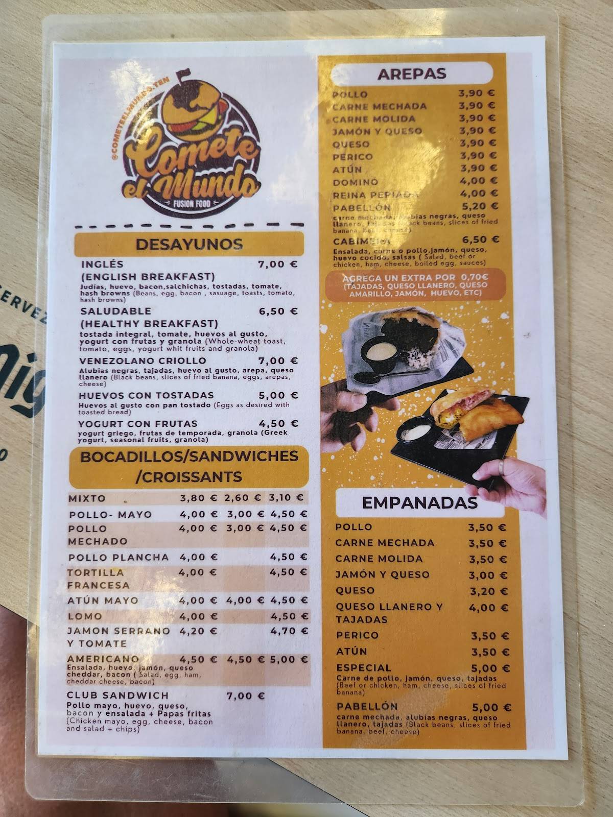 Carta del restaurante Cómete el Mundo, Los Abrigos