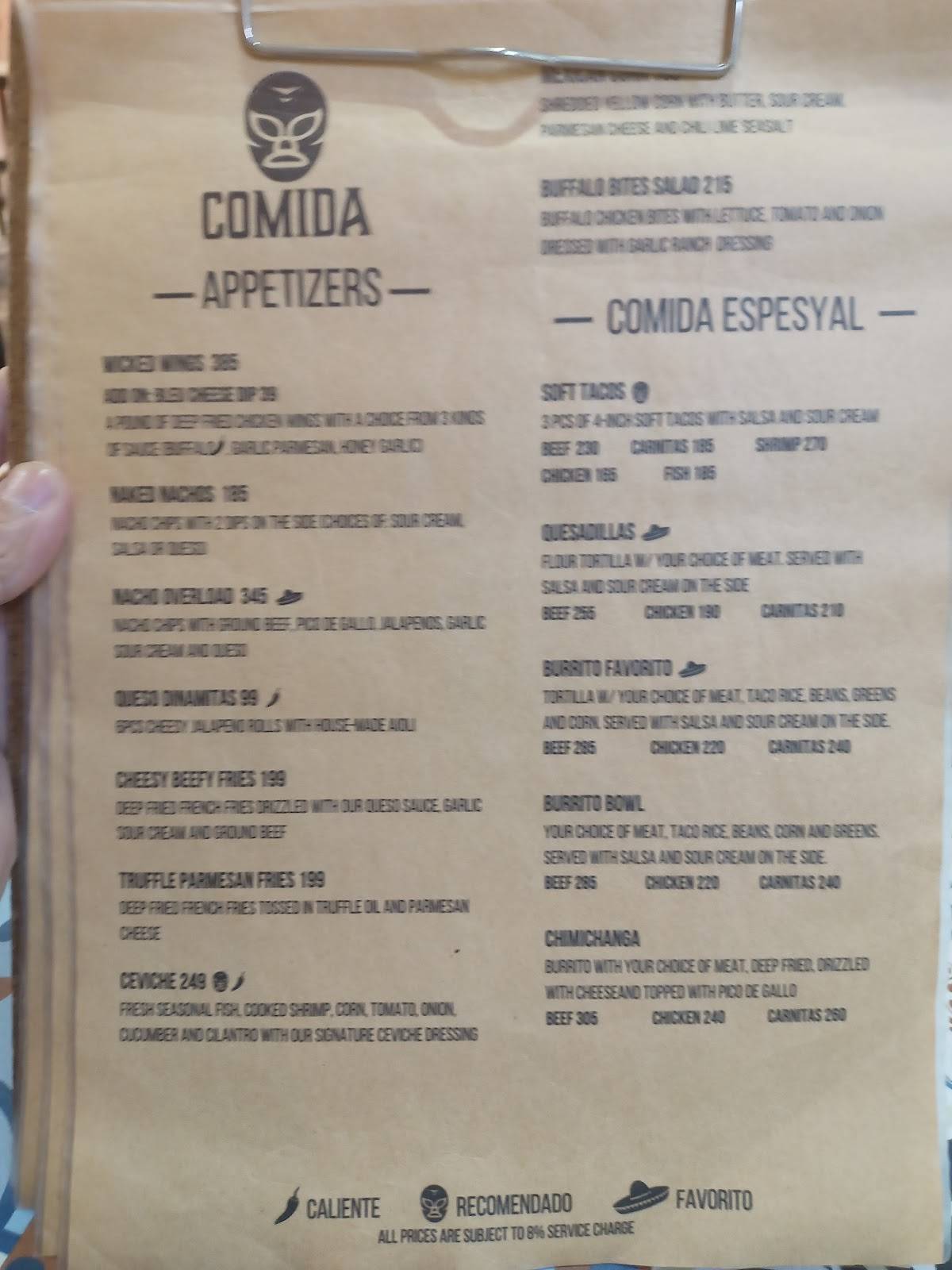 Menu at Comida restaurant, Quezon City, 2/F Kingspoint Banawe