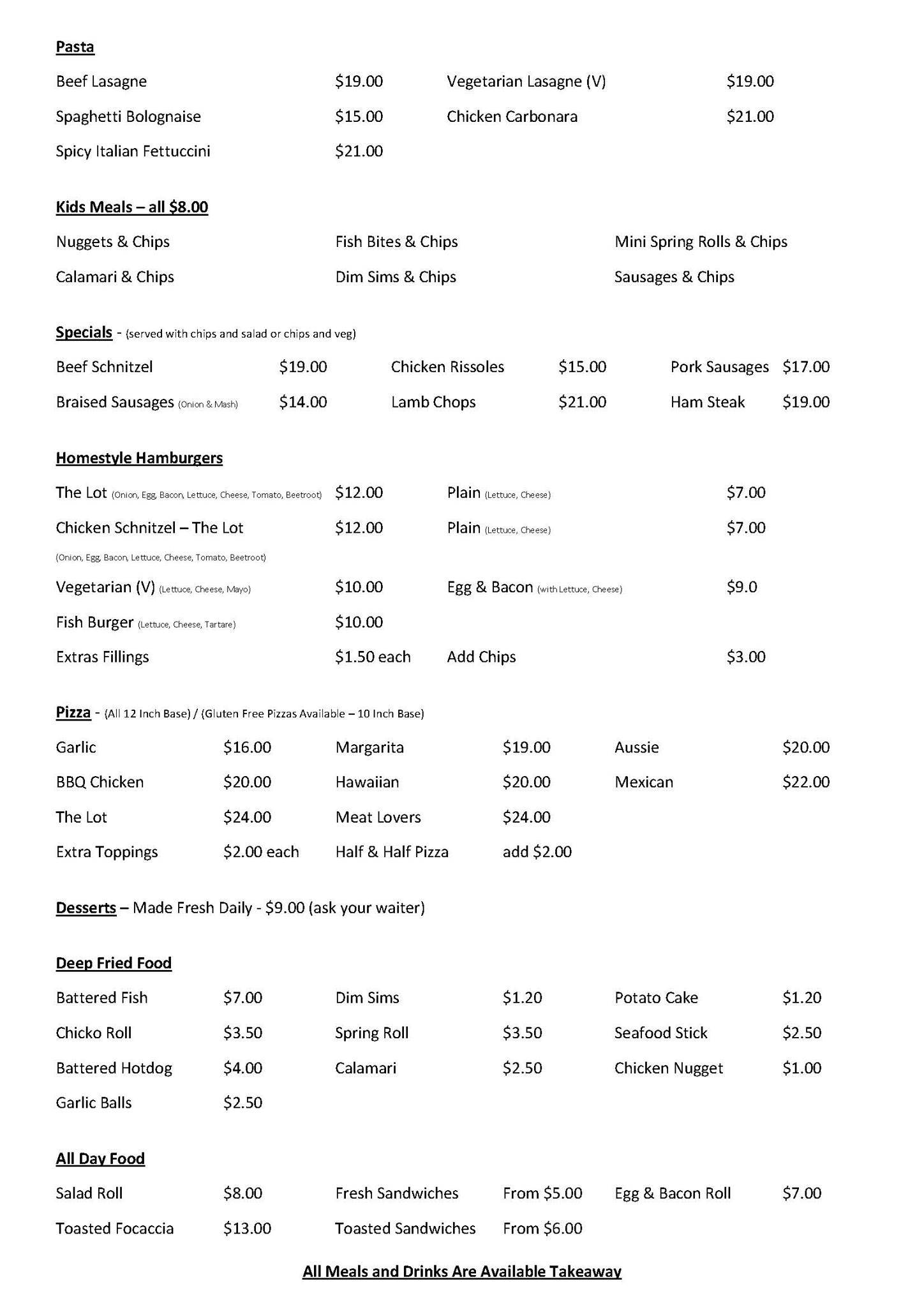 Menu at Commercial Hotel Panmure pub & bar, Panmure