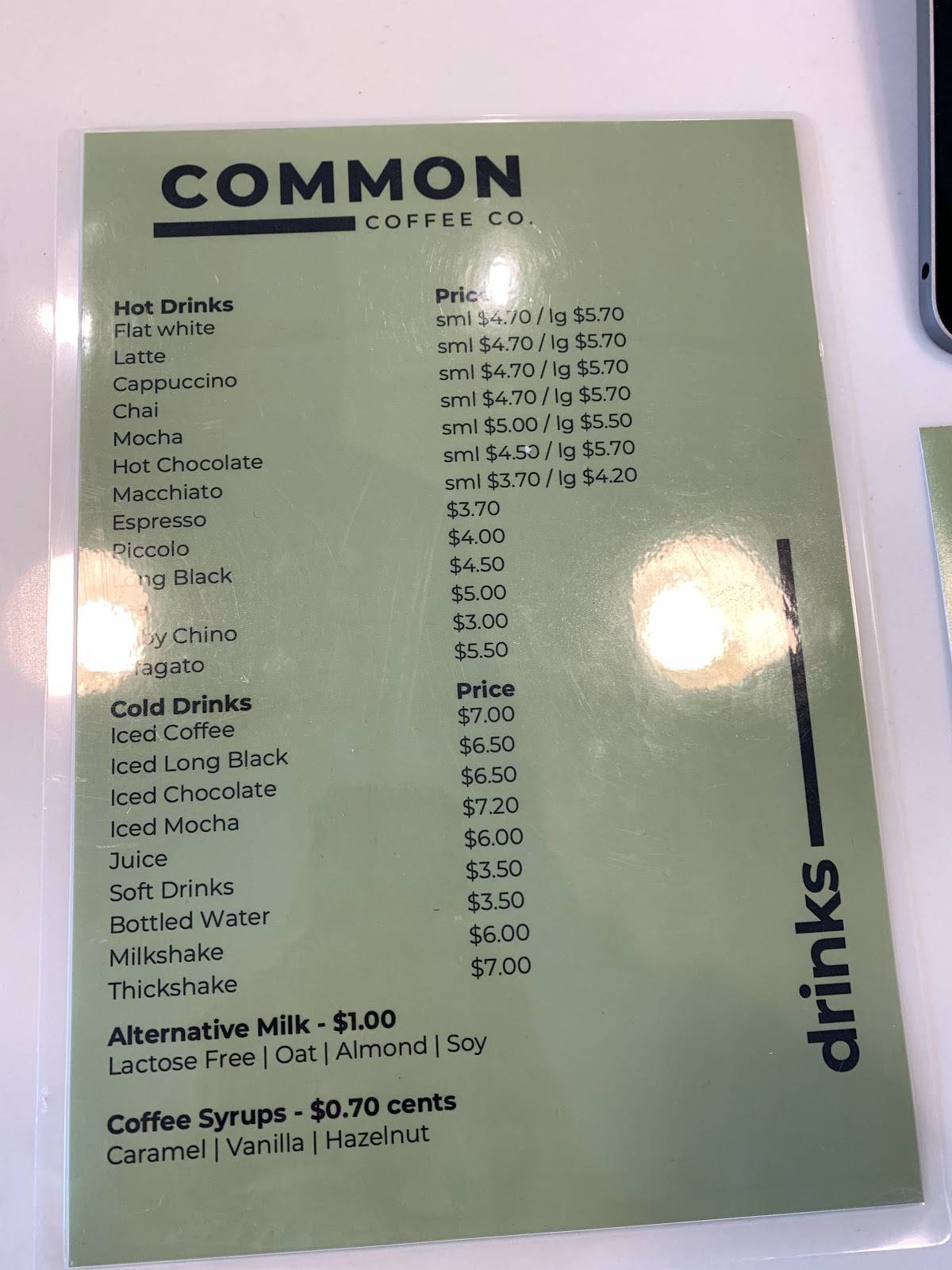 Menu at Common Coffee Co, Sherwood