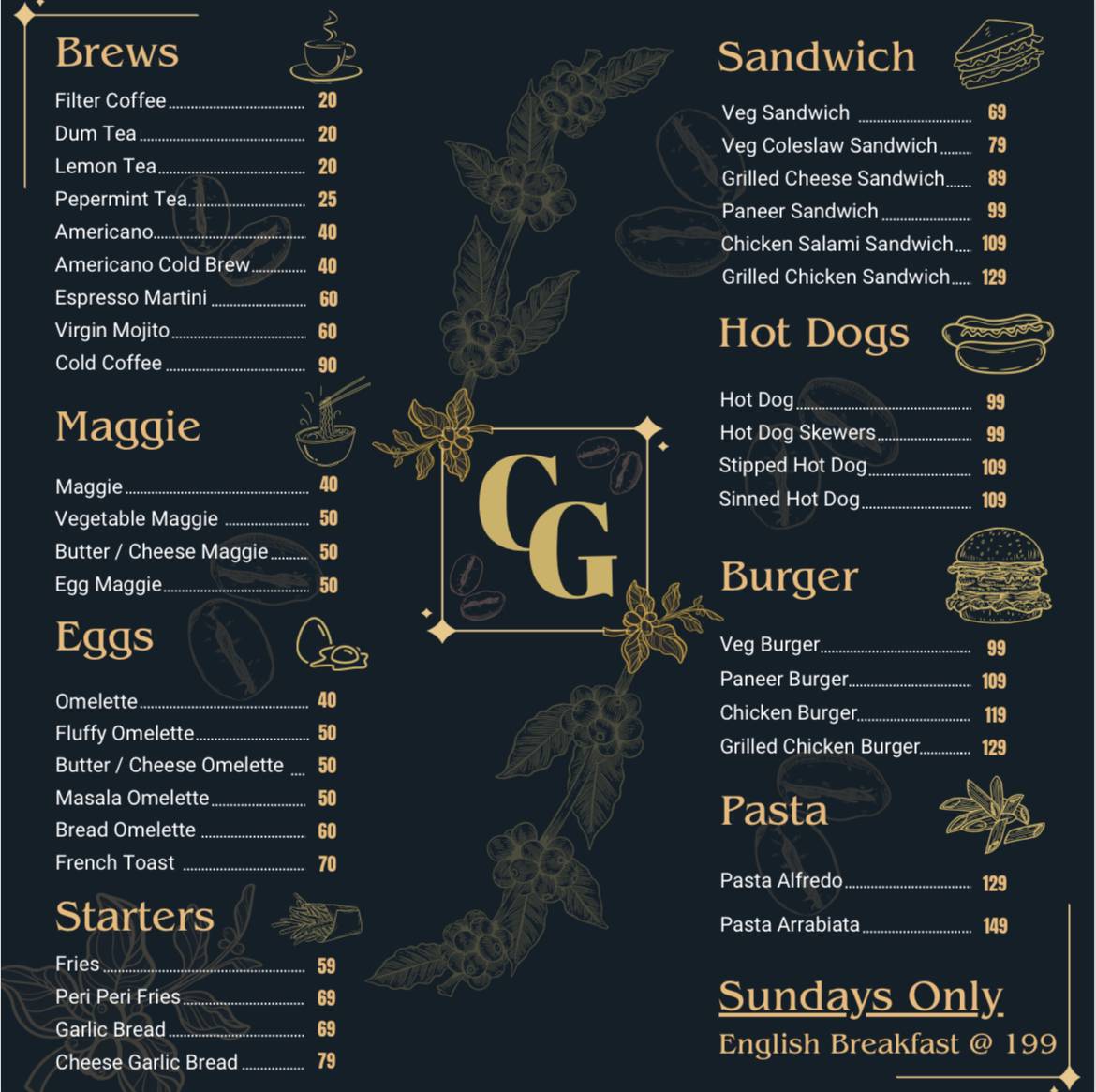 Menu at Common Ground, Bengaluru