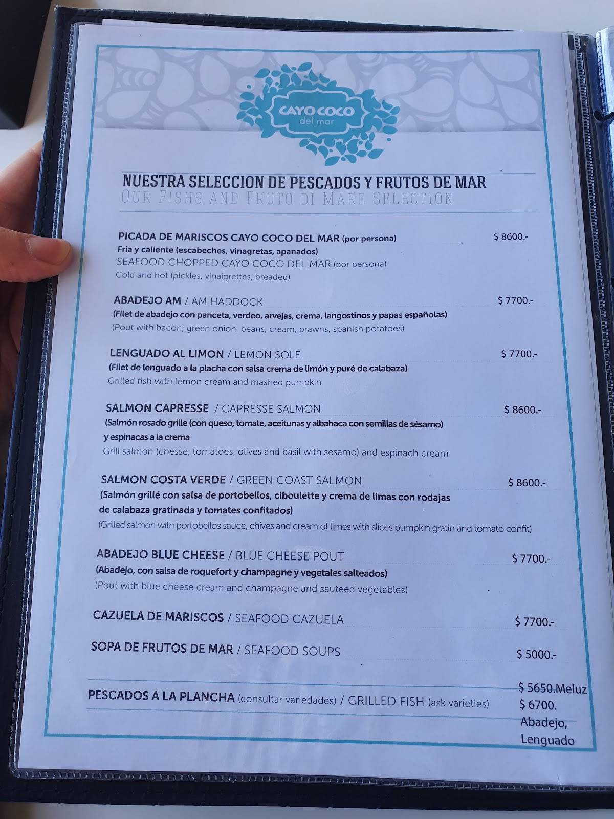 Carta del restaurante Cayo Coco del Mar, Comodoro Rivadavia, Luis Mora ...