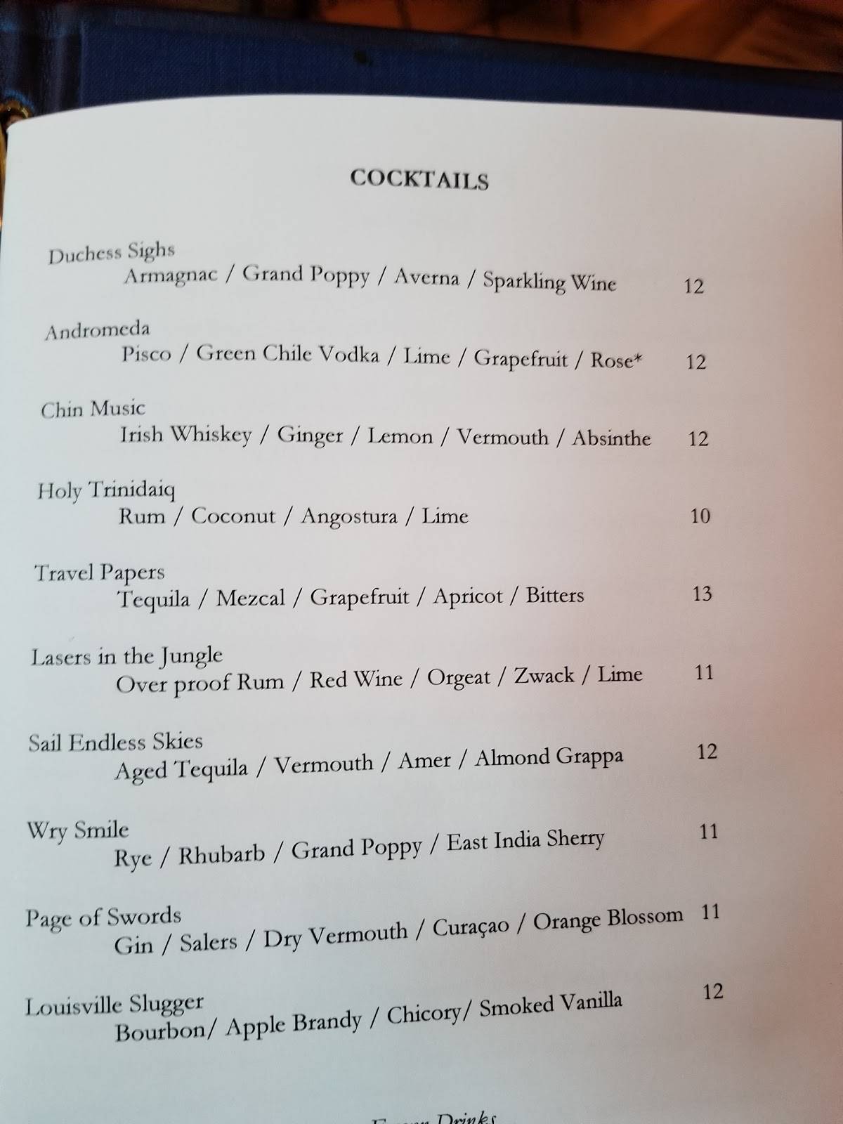 Menu at Compère Lapin restaurant, New Orleans