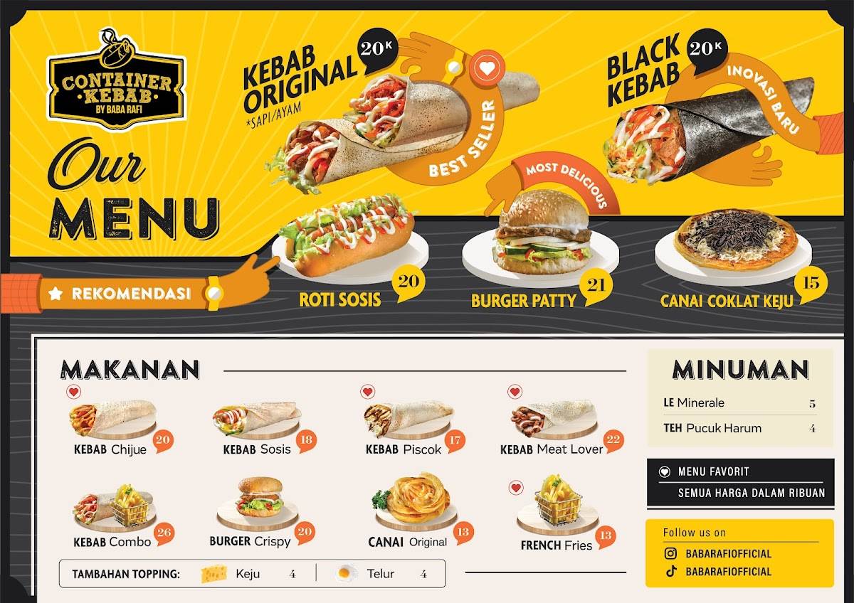 Menu at Container Kebab by Baba Rafi - SPBU Timoho, Yogyakarta