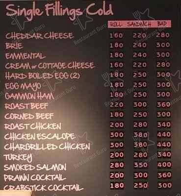 Menu at Continental Sandwich Bar, London
