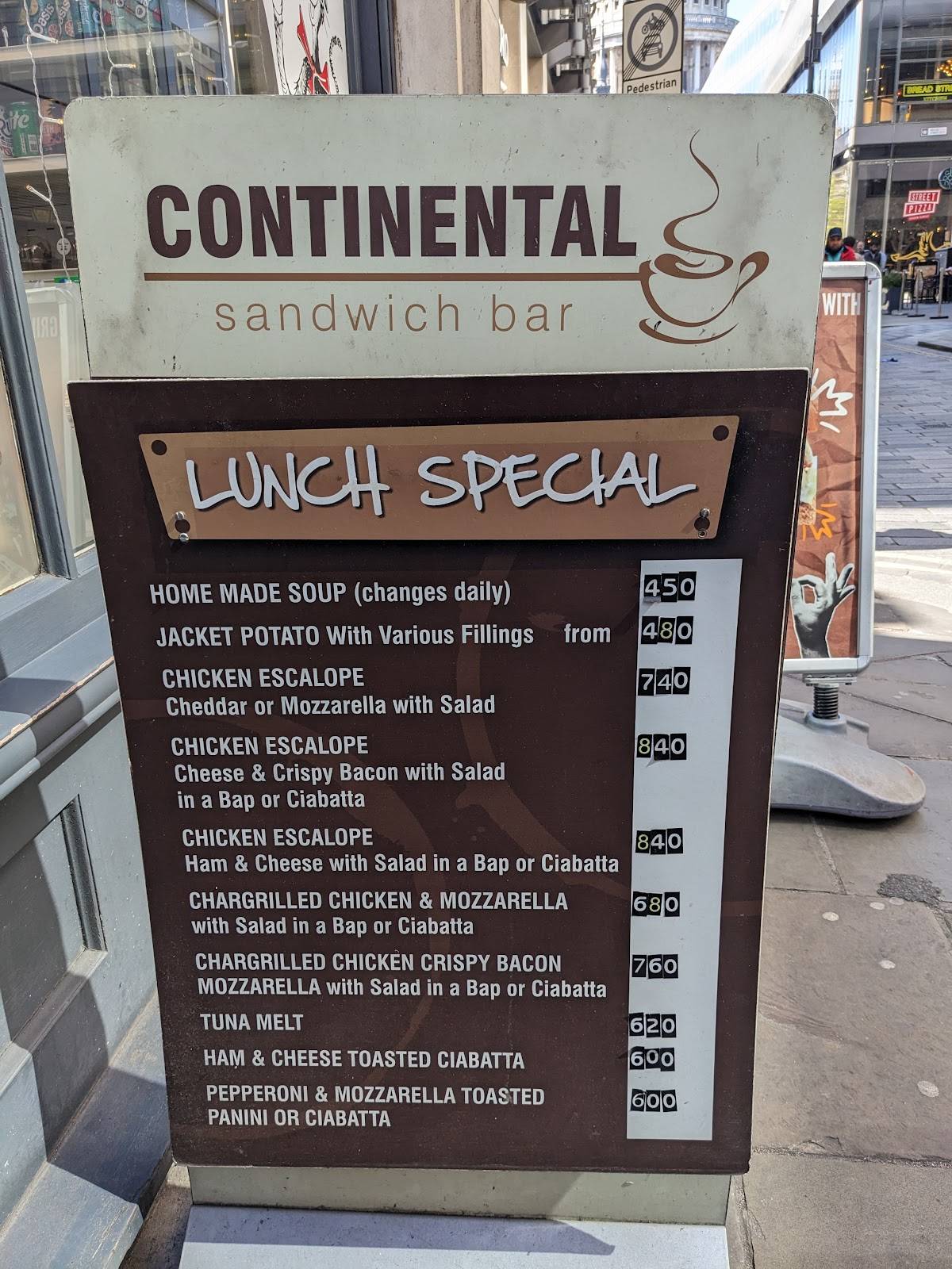 Menu at Continental Sandwich Bar, London