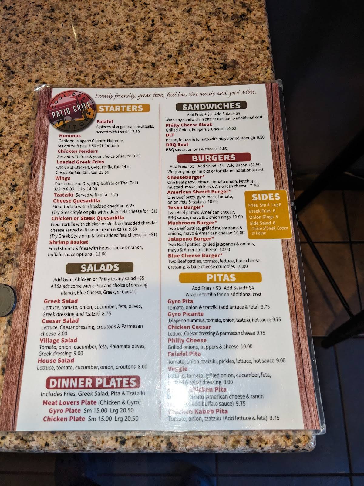 Menu at Coolidge Patio Grill (Pita Patio) restaurant, Coolidge