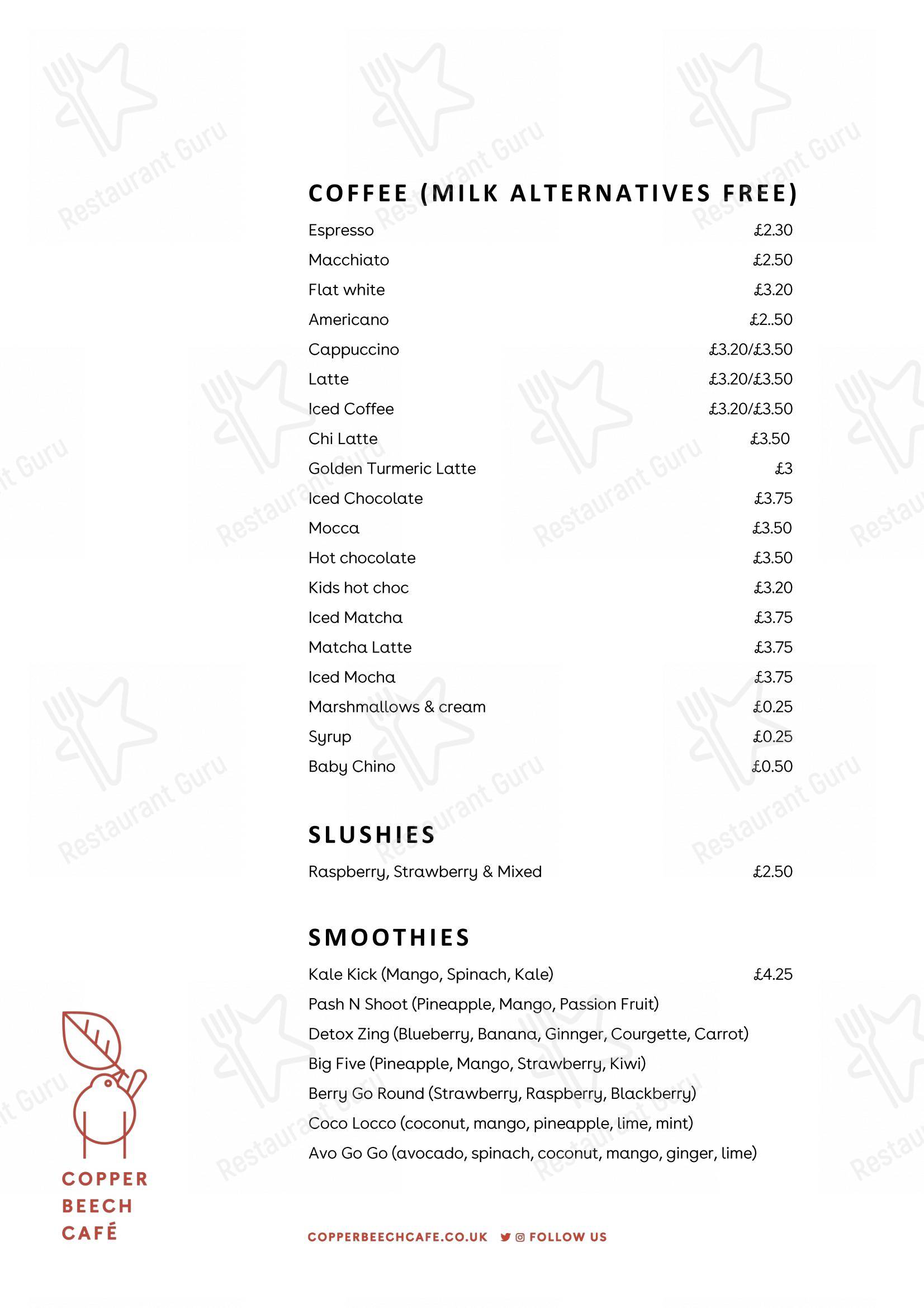 Menu at Copper Beech Café cafe, London