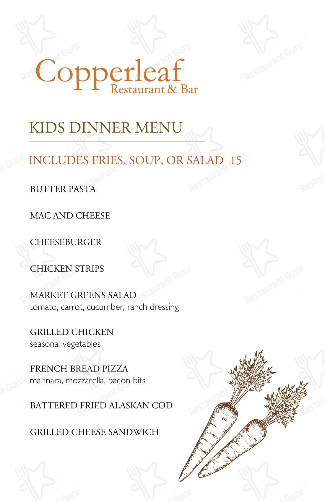 Menu at Copperleaf Restaurant & Bar, SeaTac