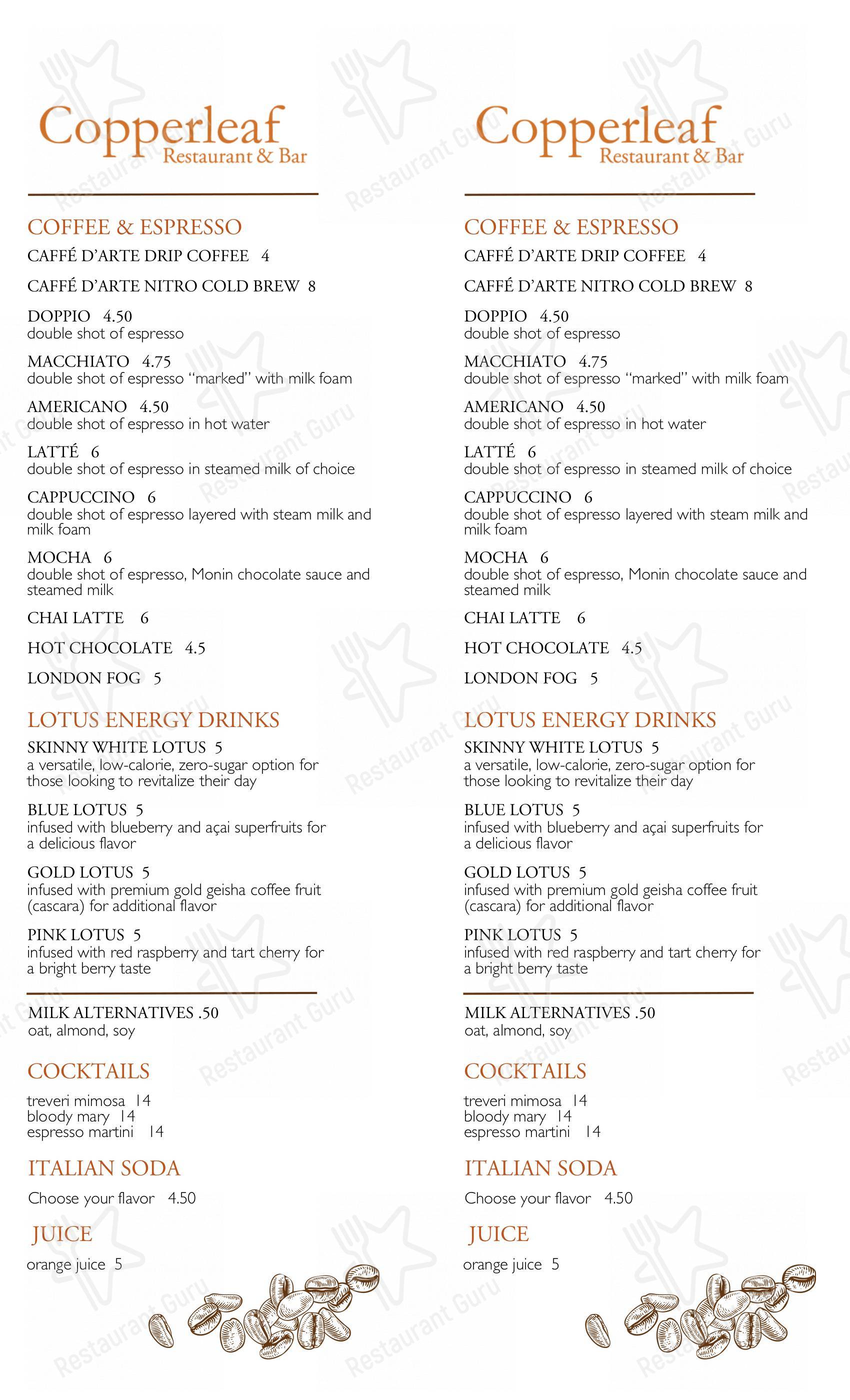 Menu at Copperleaf Restaurant & Bar, SeaTac