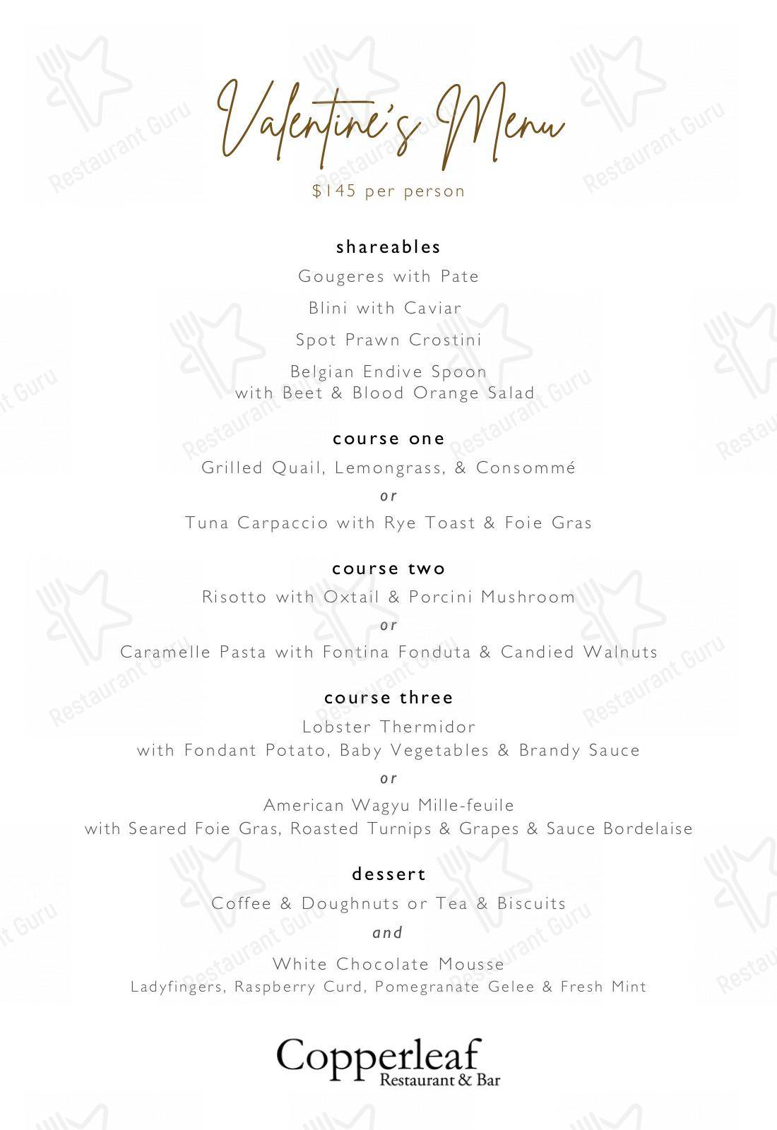 Menu at Copperleaf Restaurant & Bar, SeaTac