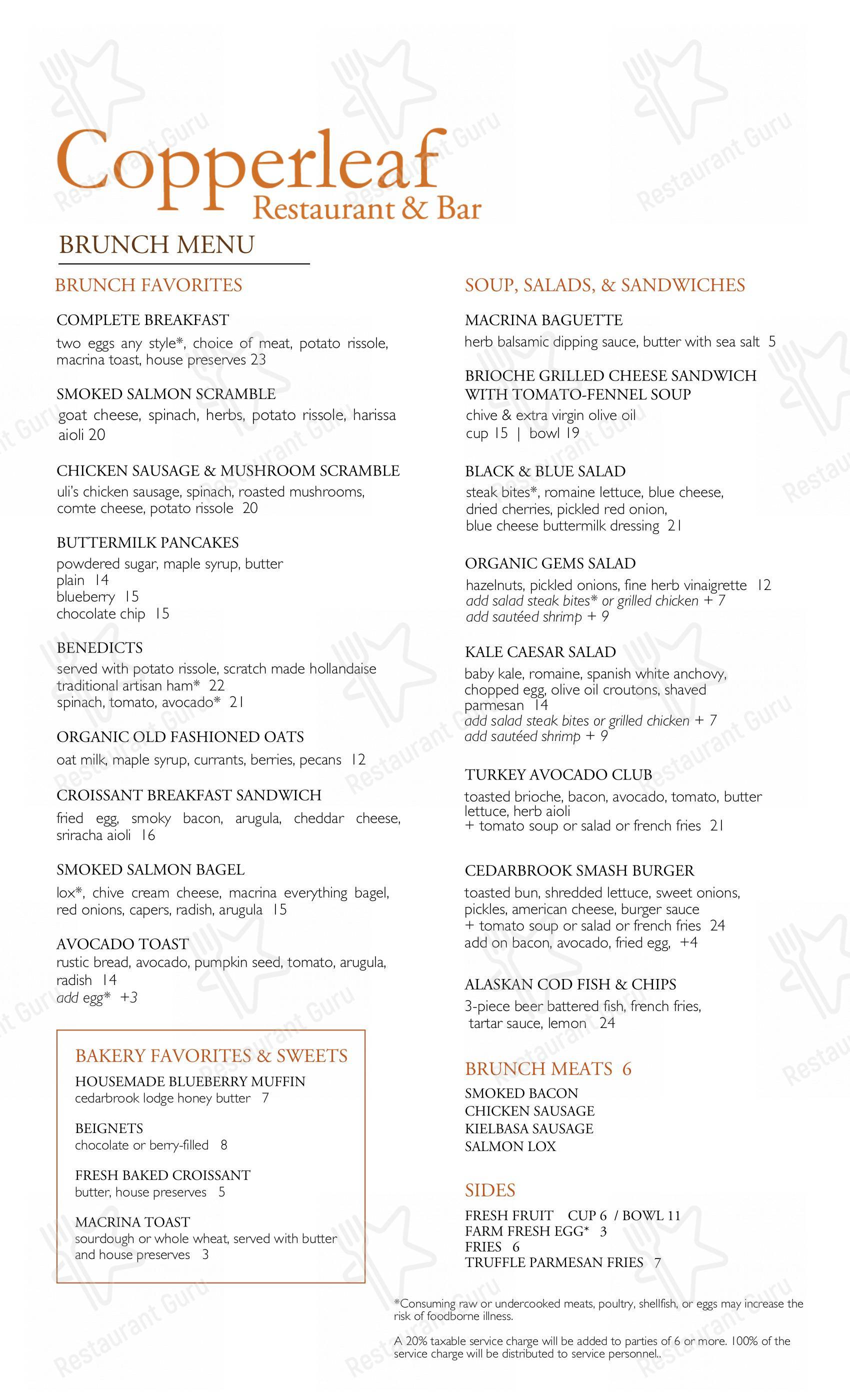 Menu at Copperleaf Restaurant & Bar, SeaTac