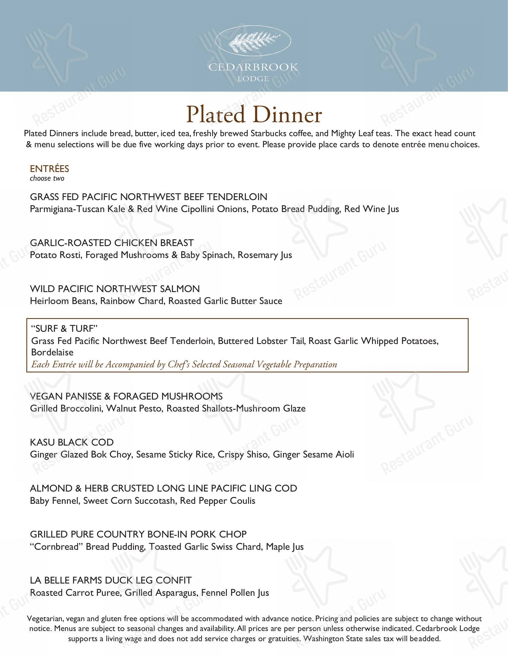 Menu at Copperleaf Restaurant & Bar, SeaTac