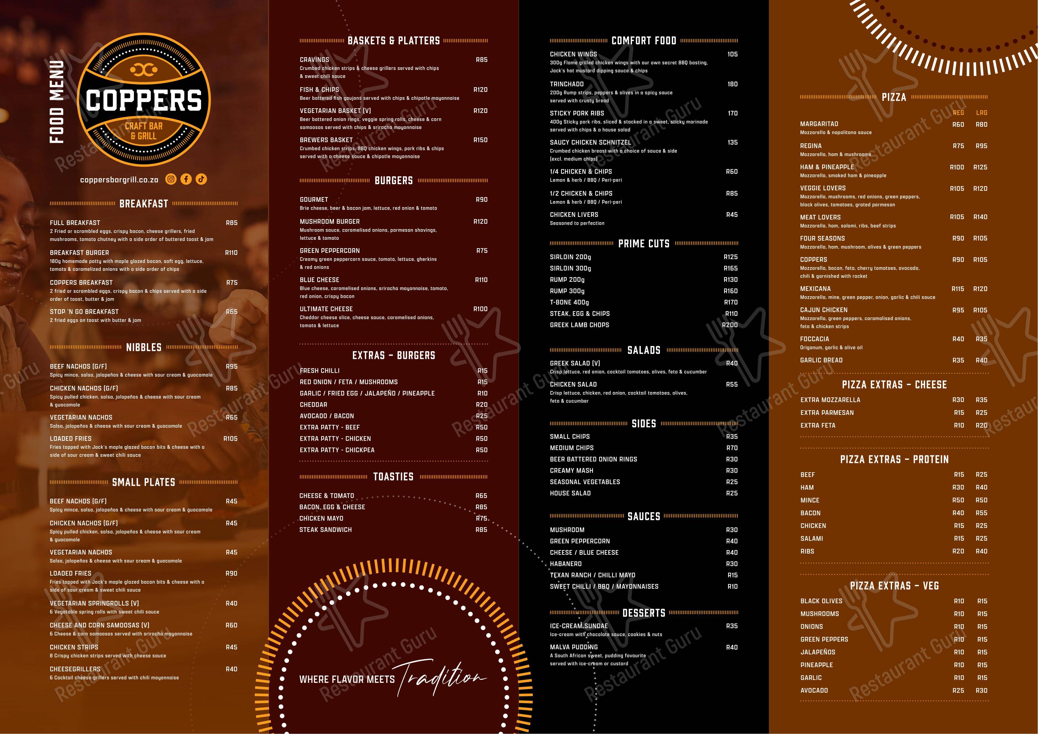 Menu at Coppers bar and grill, Randburg