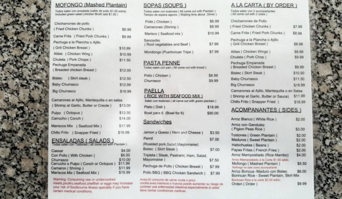 Menu at Coqui by Tayta's restaurant, Homestead