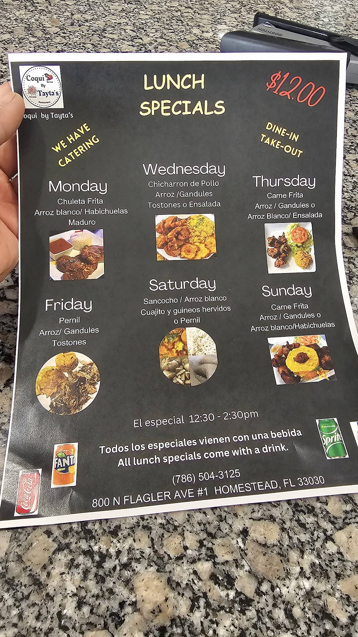 Menu at Coqui by Tayta's restaurant, Homestead