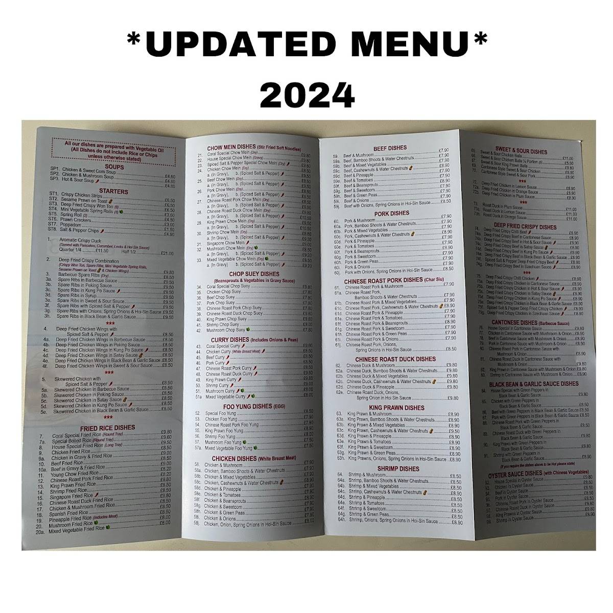 Menu at Coral fast food, Ellesmere