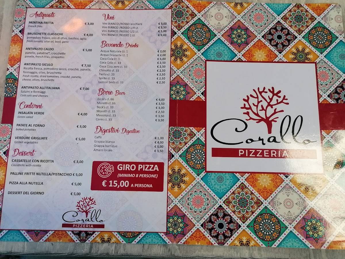 Menu da Corallo ristorante, Balestrate, Via Madonna del Ponte